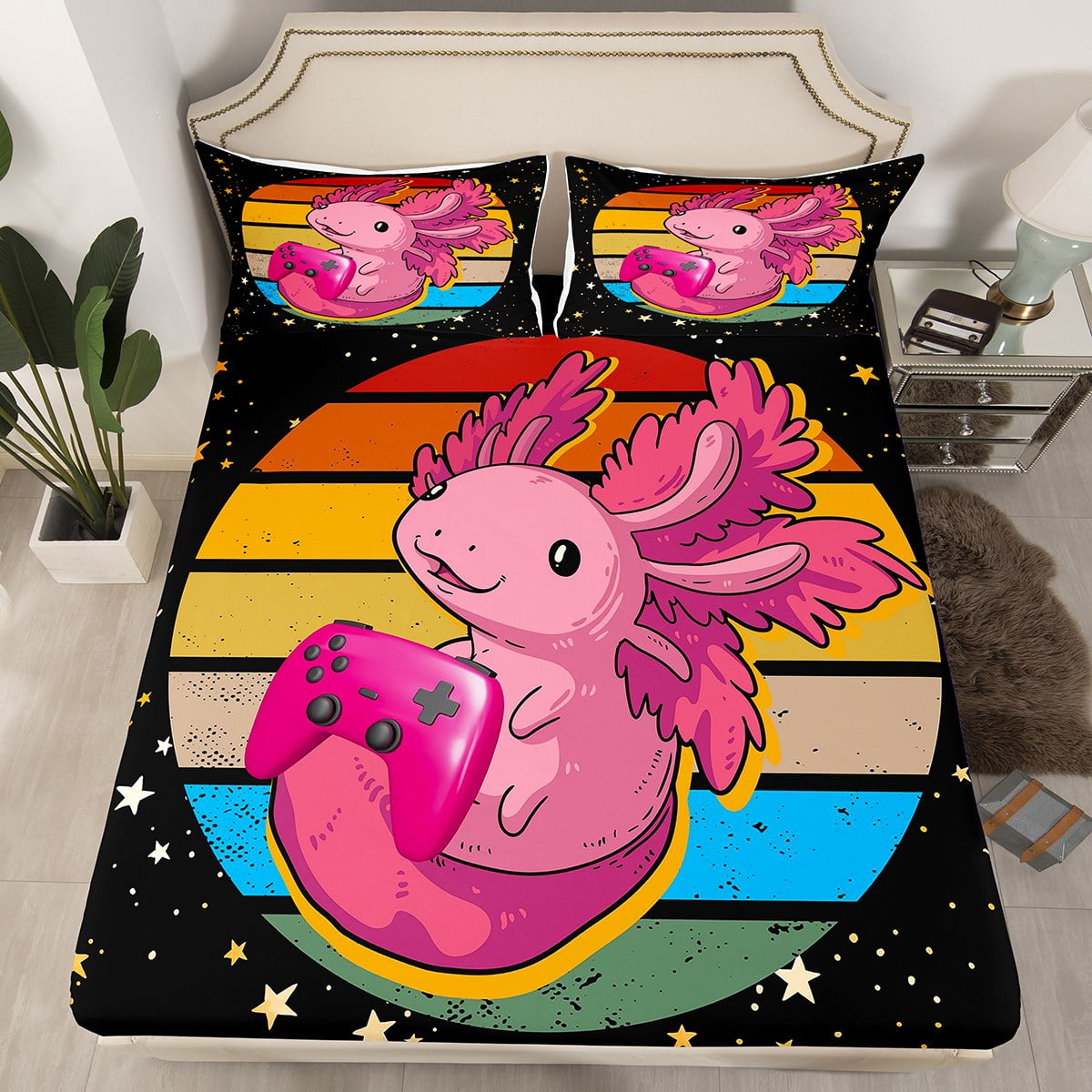 Axolotl Bed Sheets Full for Boys Girls Child,Gamepad Gaming Fitted ...