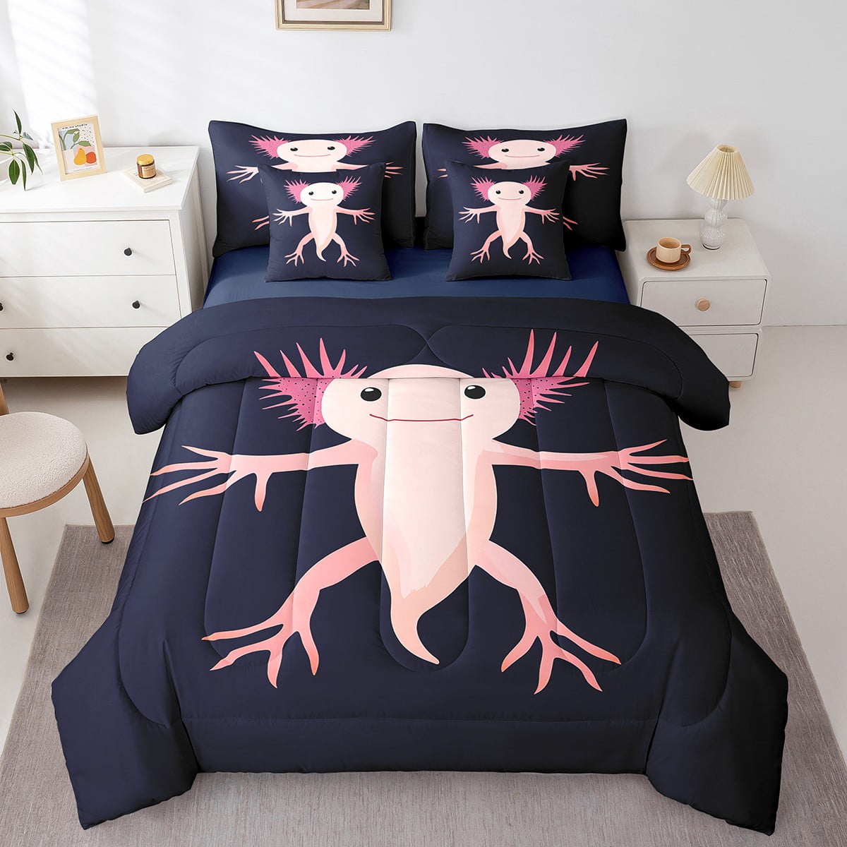Axolotl Bedding Set King Size,Marine Life Reptile Animal Comforter Set ...