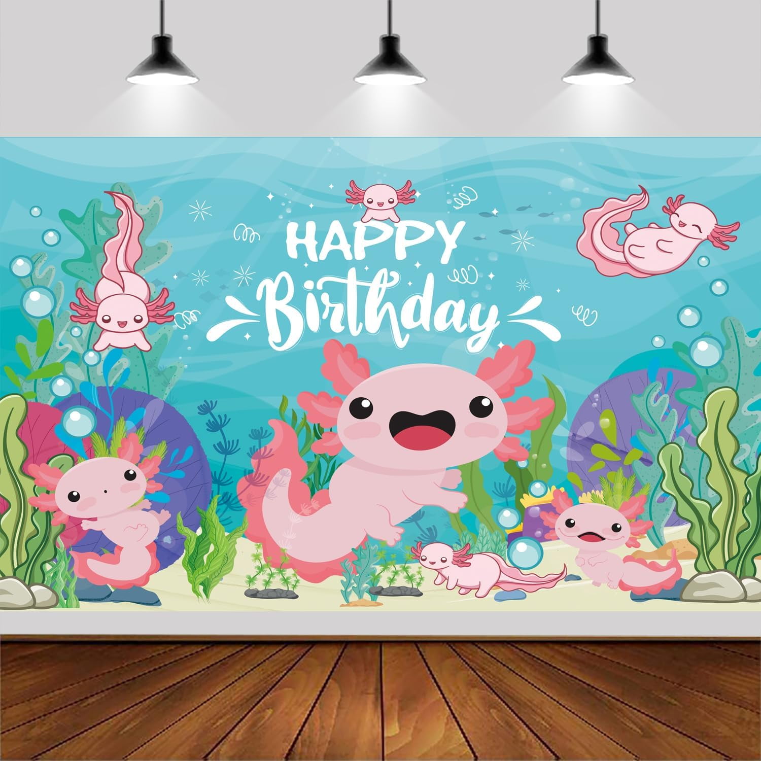 Axolotl Birthday Backdrop Happy Birthday Photography Background Banner ...