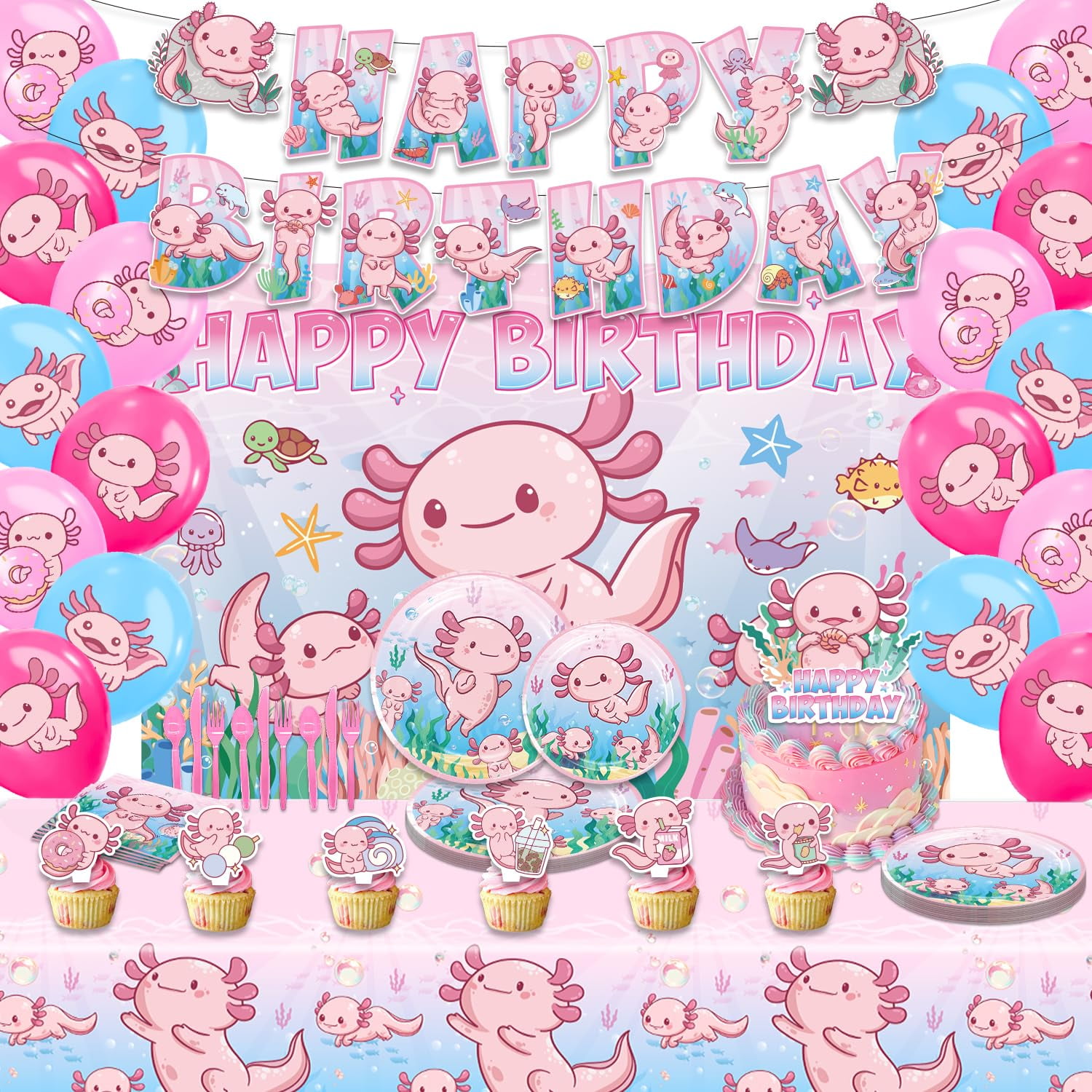 Axolotl Birthday Decorations，Axolotl Party Decorations，Axolotl Party ...