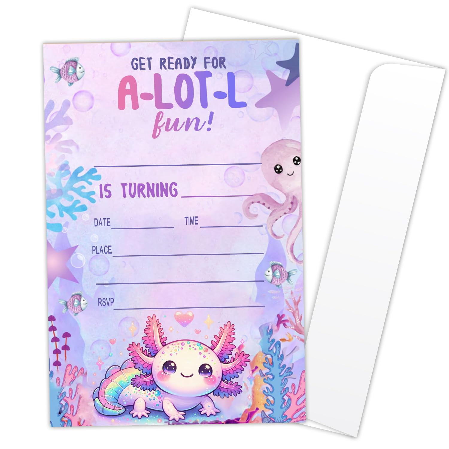 Axolotl Birthday Invitation Cards for AIS1 Kids, 20 Invites with ...