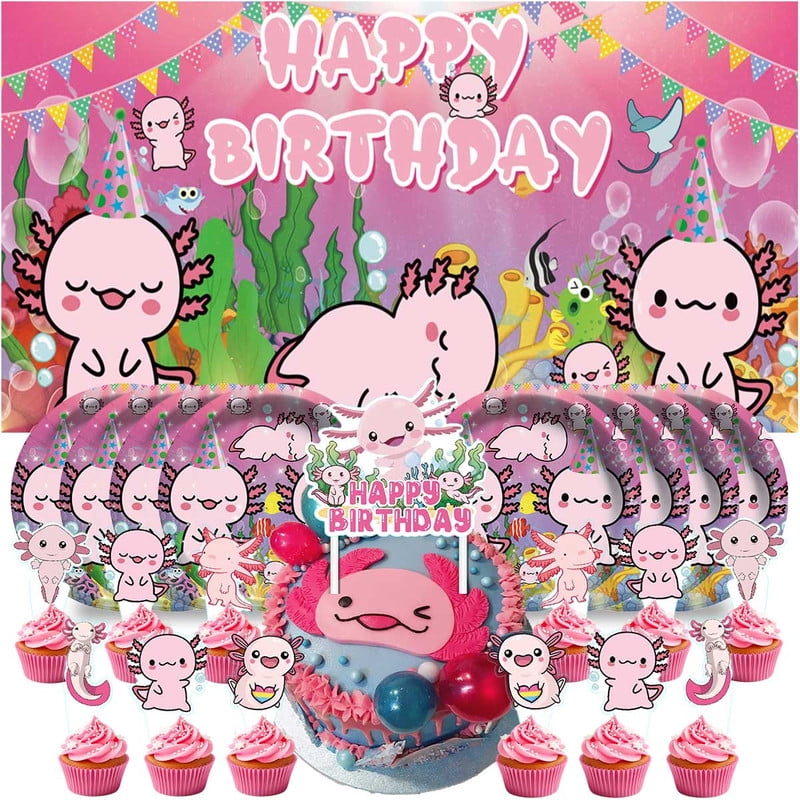 Axolotl Birthday Supplies Plates Decorations Decor Backdrop Banner Cake ...