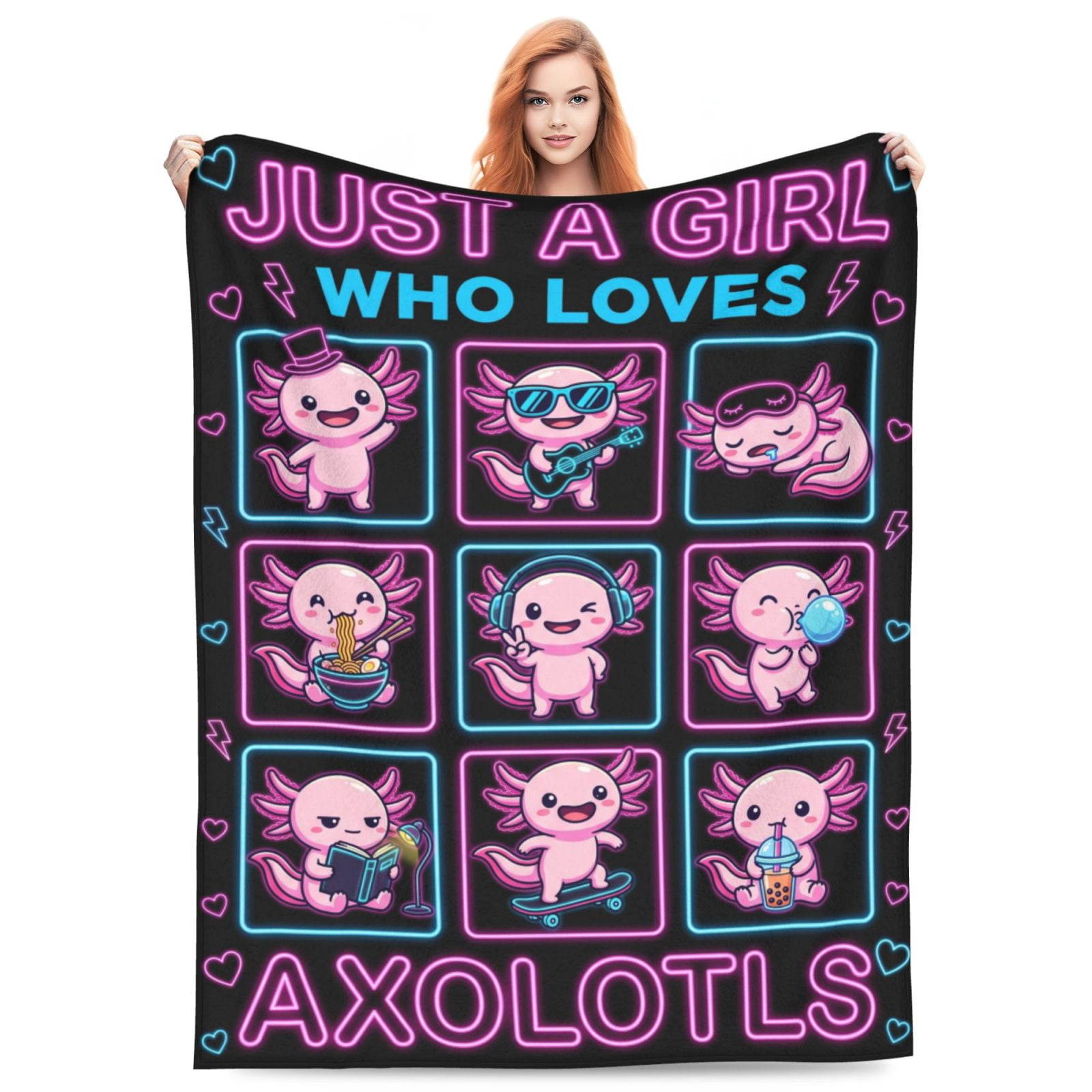 Axolotl Blanket Gift, Flannel Fleece Throw, Soft Cozy Neon Theme For ...