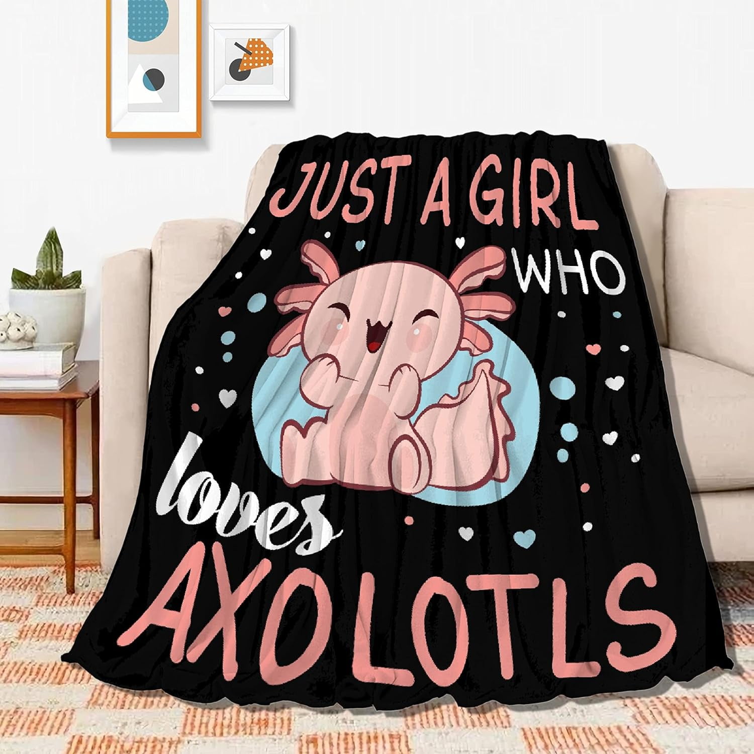 Axolotl Blanket Just Girl Loves Axolotls Blanket Soft Blankets and ...
