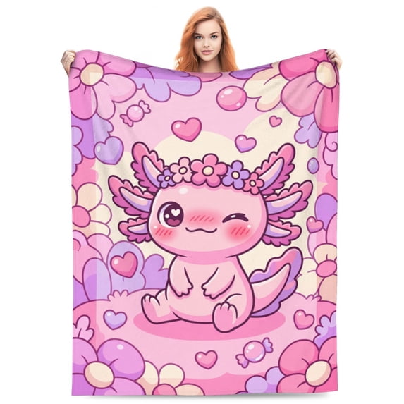 Axolotl Blanket Pink Cute Axolotl Salamander Flower Heart Throw Blanket ...