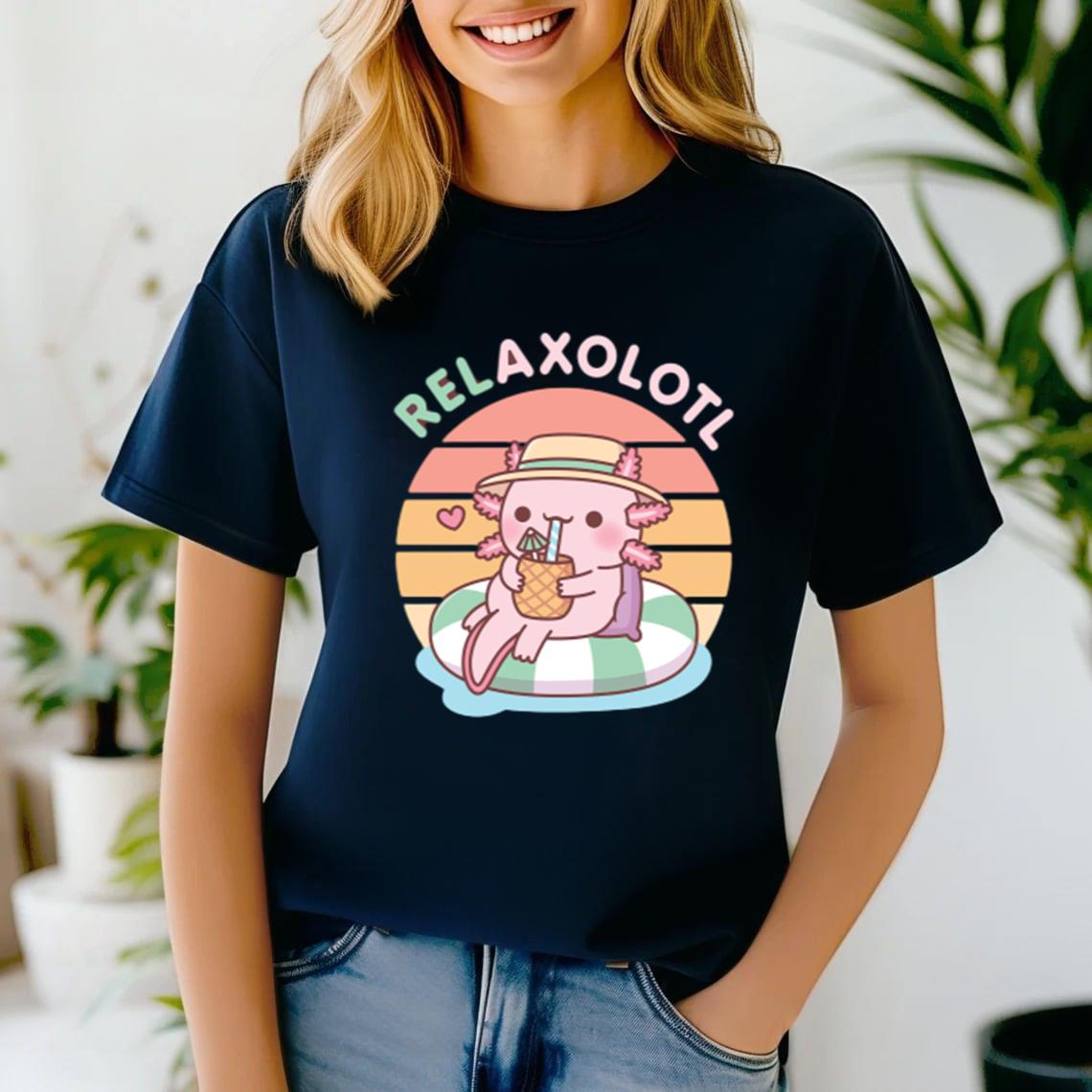 Axolotl Chill on Pool Float Relaxolotl Funny Summer Unisex T-shirt, for ...