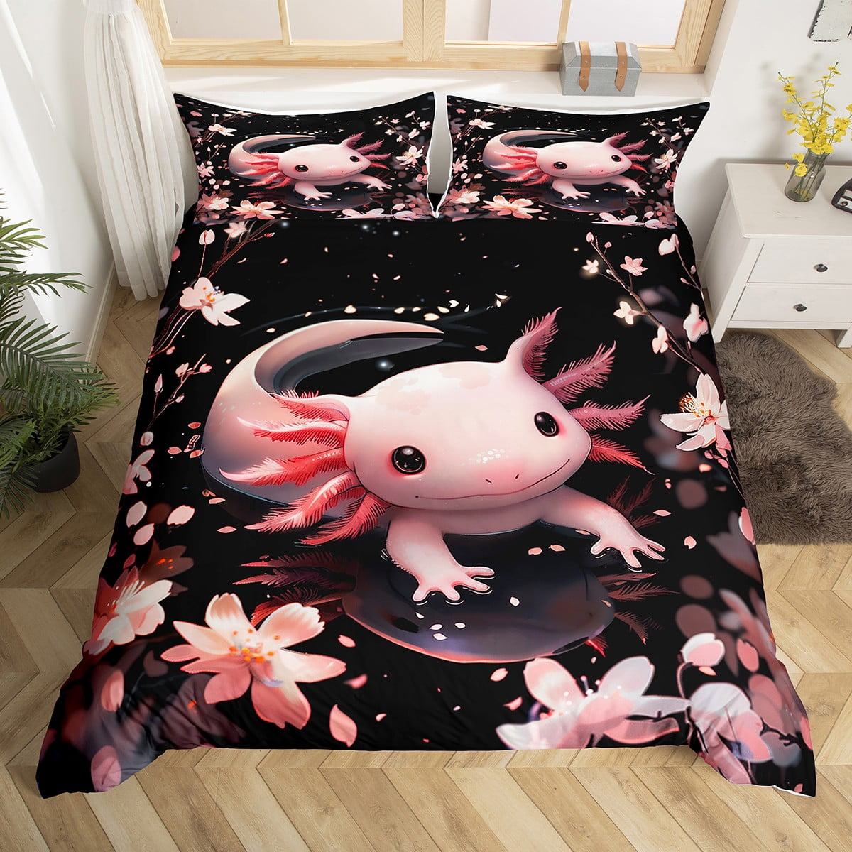 Axolotl Comforter Cover Queen Size,Cartoon Axolotl Bedding Set Cute ...