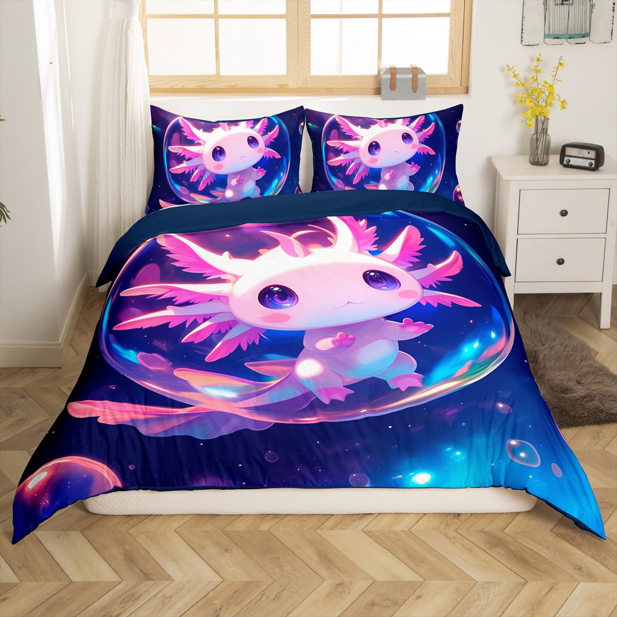 Axolotl Comforter Cover Twin,Cute Axolotl Bedding Set Women,Dreamy ...