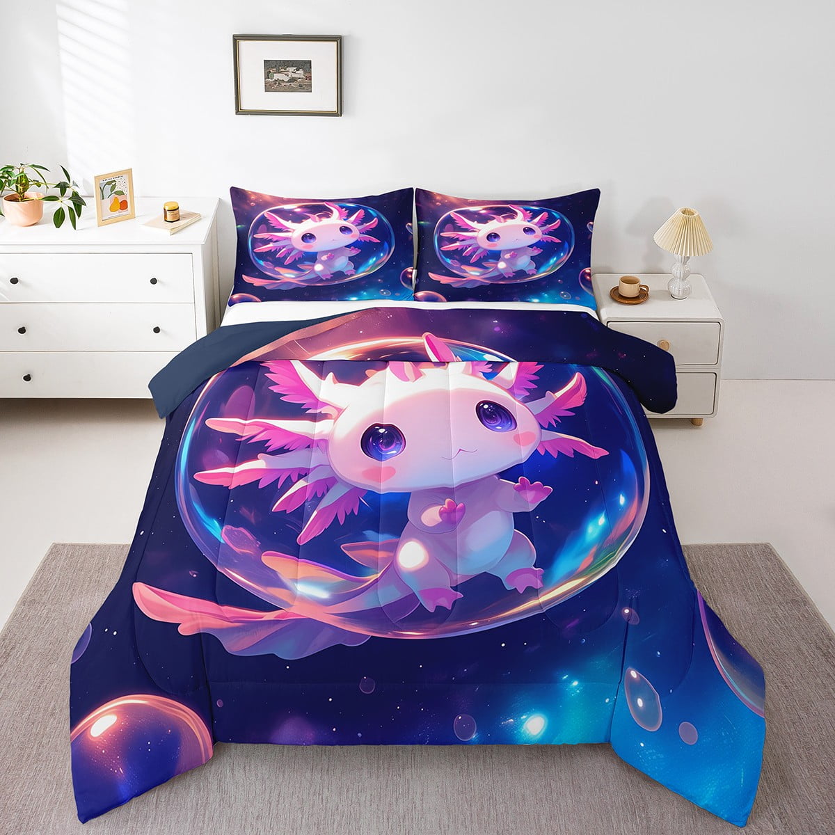 Axolotl Comforter Set,Cute Axolotl Toddler Bedding Set Women,Dreamy ...