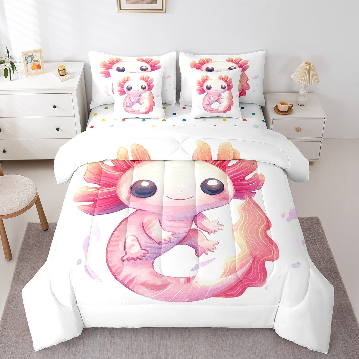 Axolotl Comforter Set Full Size,Girly Mermaid Salamander Bed in a Bag ...