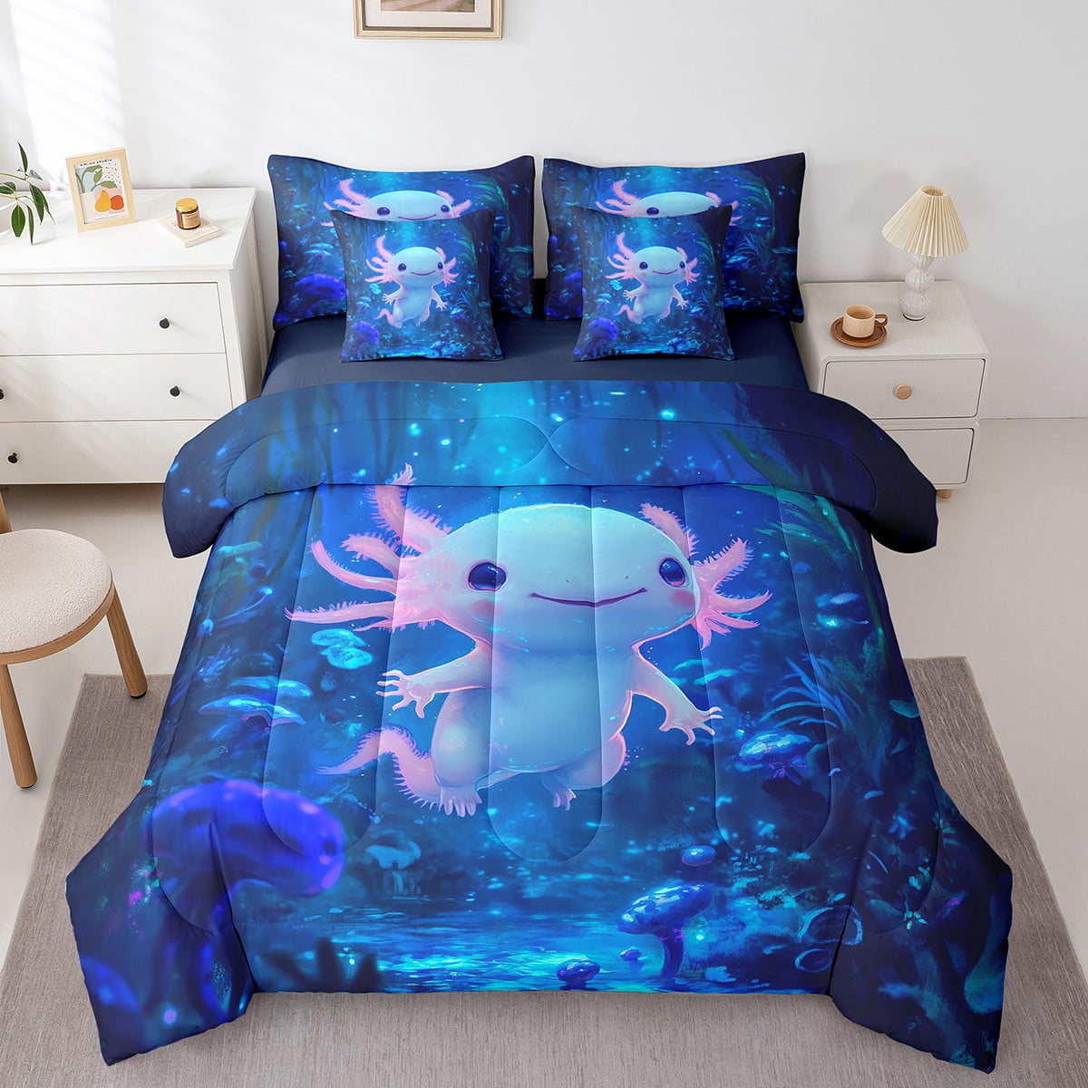 Axolotl Comforter Sets Cute Axolotl Bed In A Bag Cartoon Wildlife ...