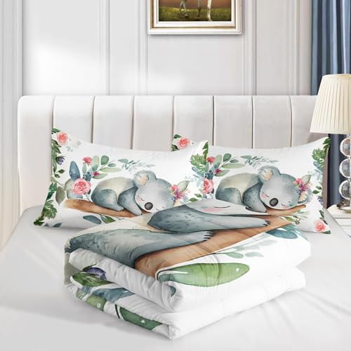Axolotl Cute Koala Bedding Set Queen,Grey Koala Comforter Set,Huging ...
