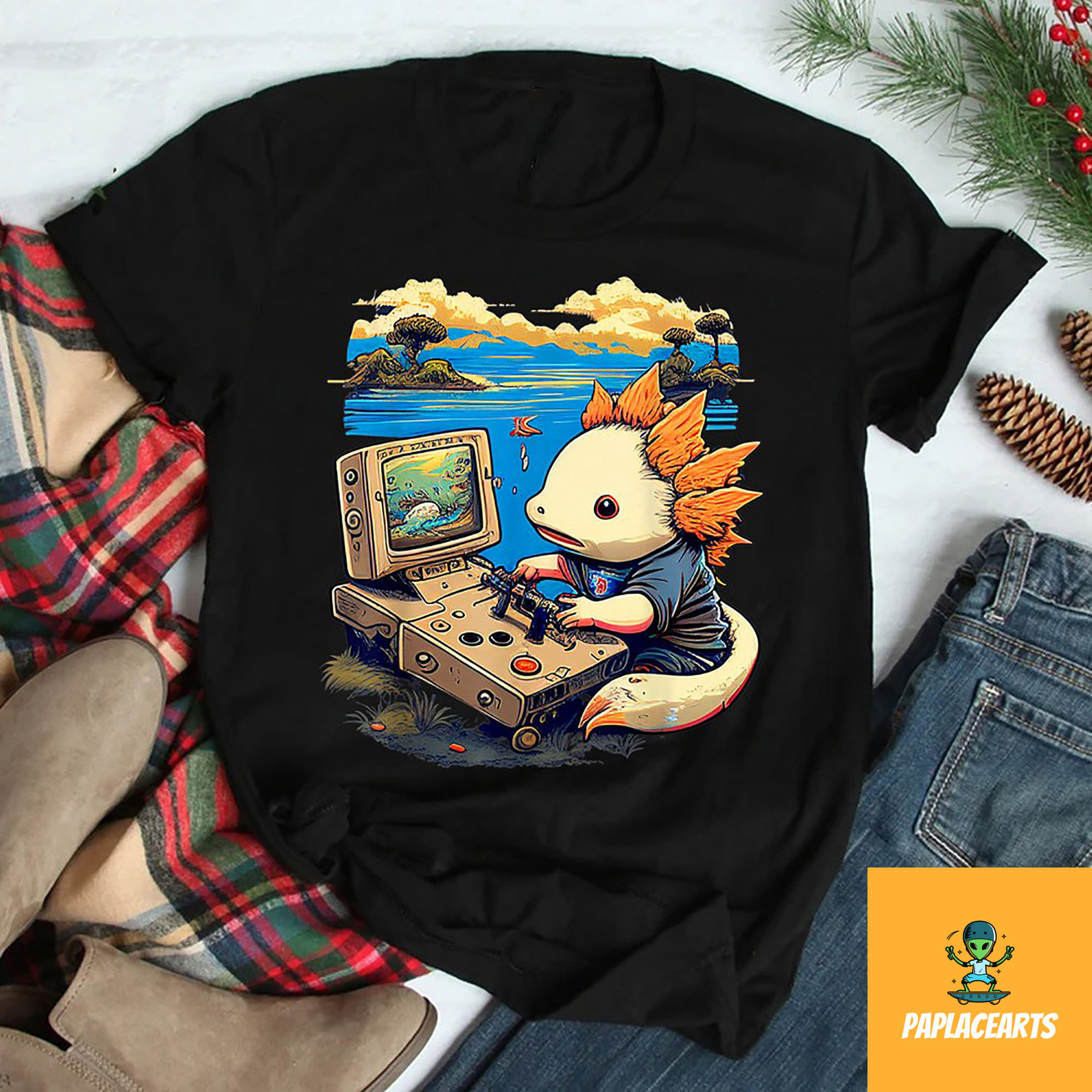 Axolotl Fish Playing Video Game T-Shirt, Lizard Gamer Shirt, Axolotl ...