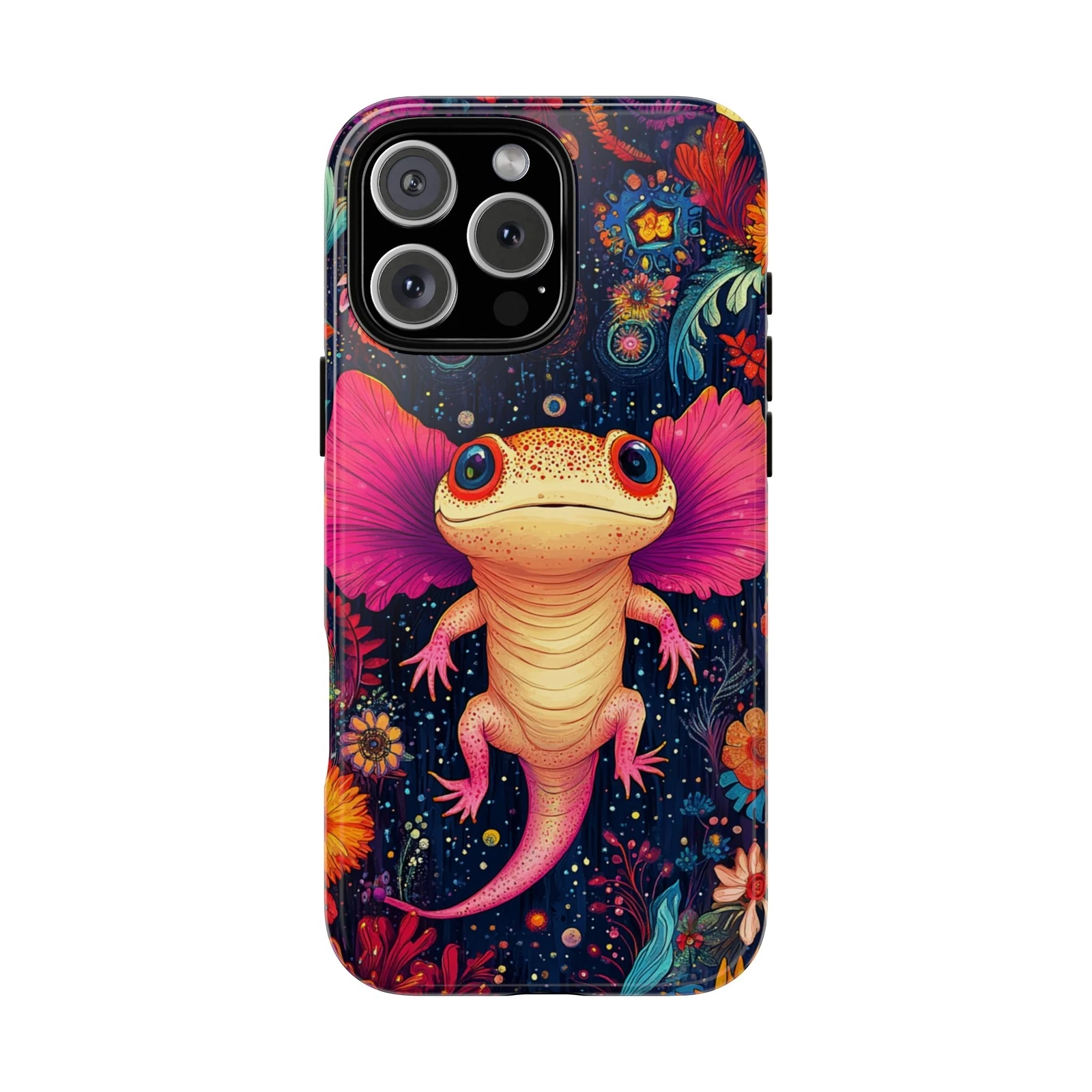 Axolotl Floral Abstract Art Design Case for iPhone 17 through 11 Pro ...