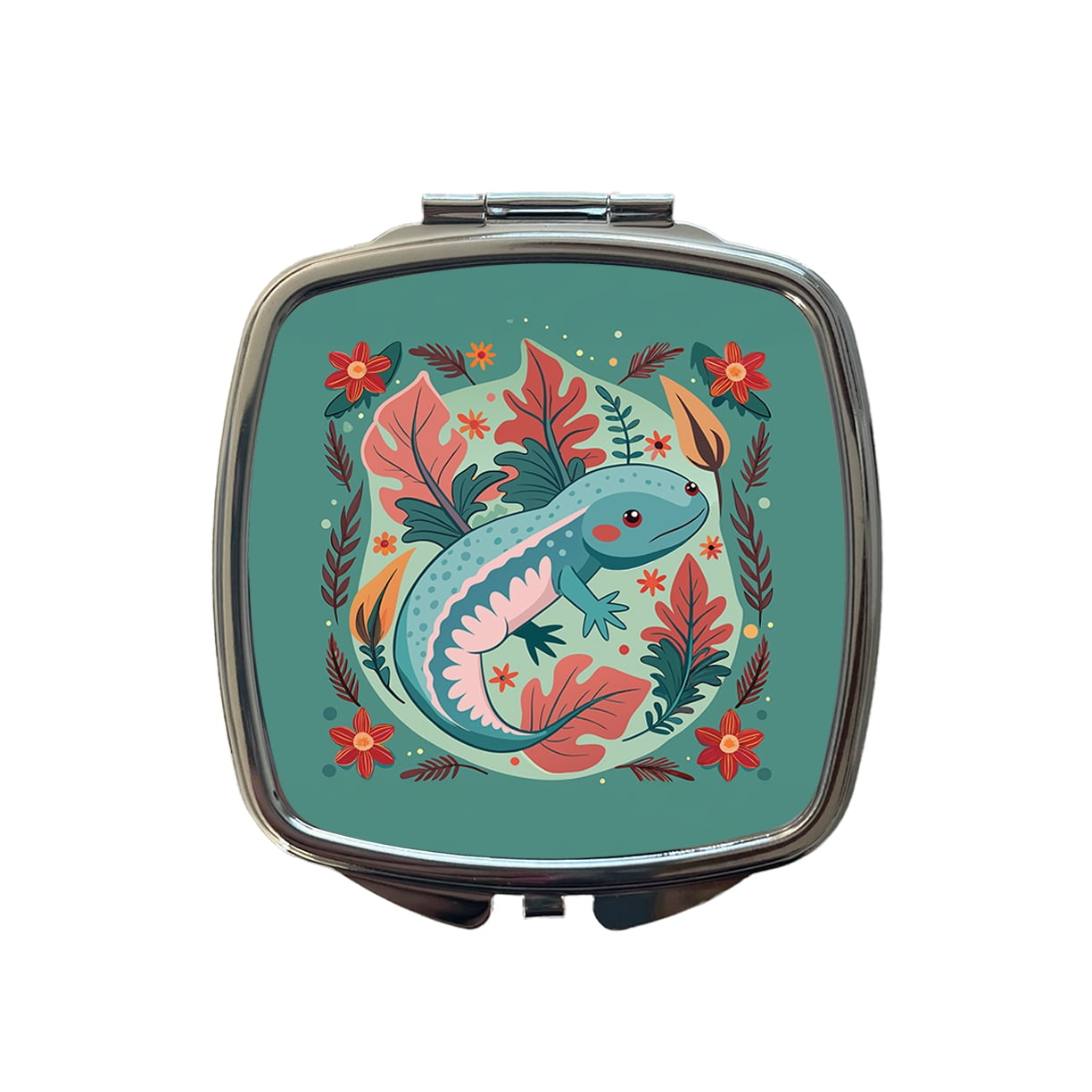 Axolotl Floral Motif Travel Makeup Handbag Purse Small Pocket Compact ...