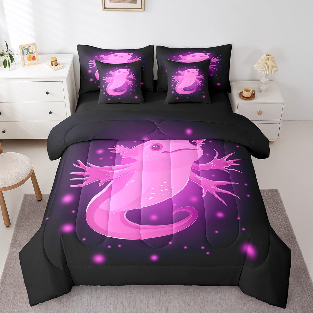 Axolotl Full Comforter Set 7 Pieces,Glitter Sealife Ocean Animal Bed in ...