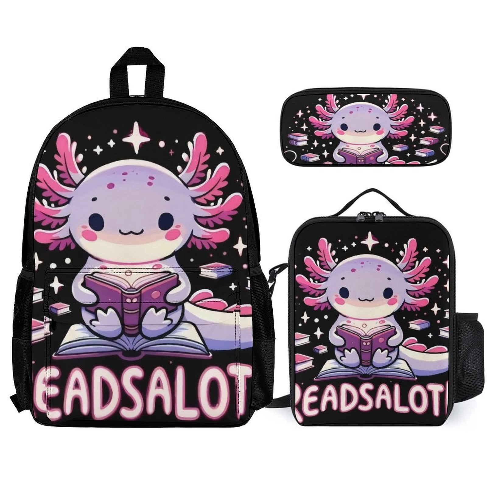 Axolotl Fun cartoon three-piece backpack set: includes backpack lunch ...