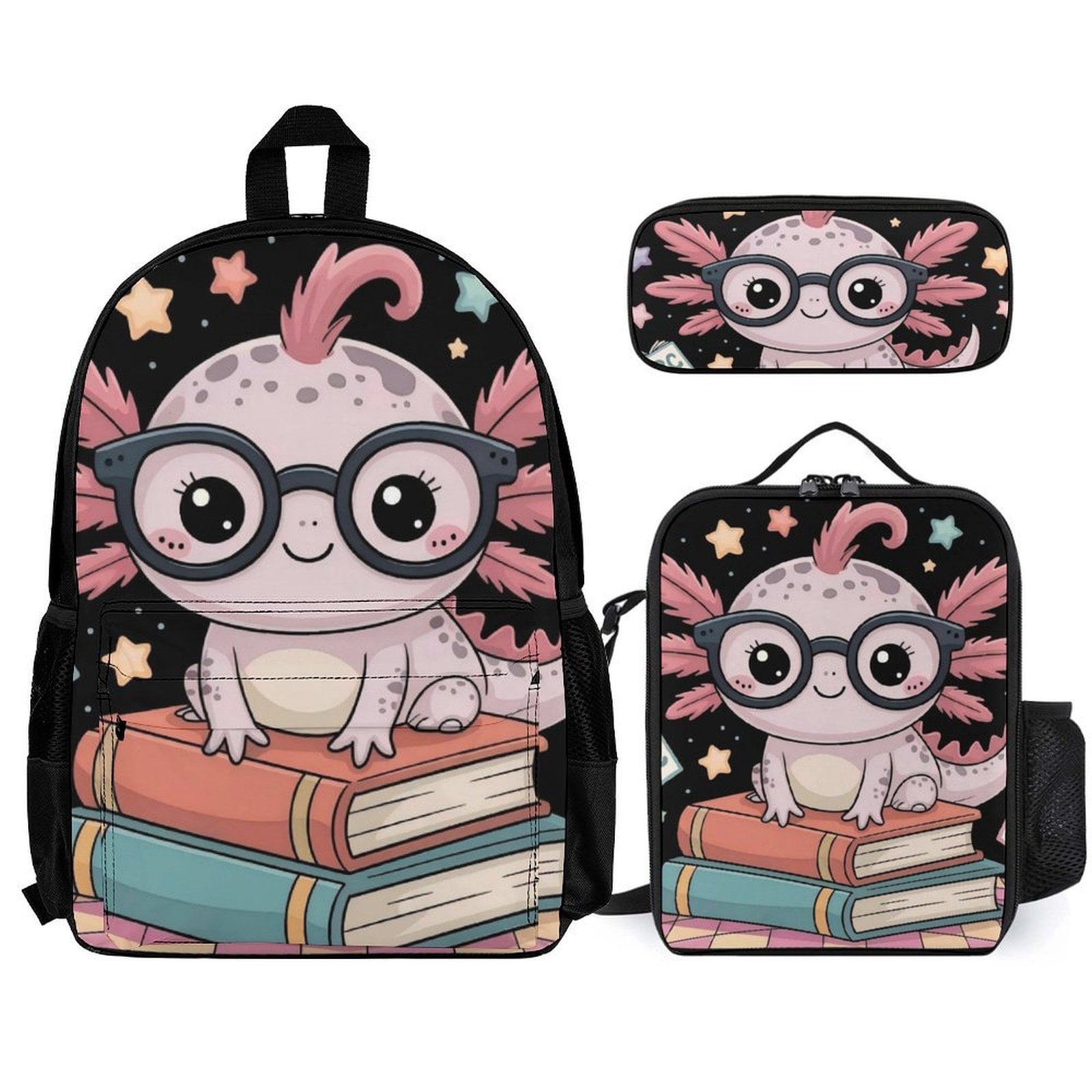 Axolotl Fun cartoon three-piece backpack set: includes backpack lunch ...