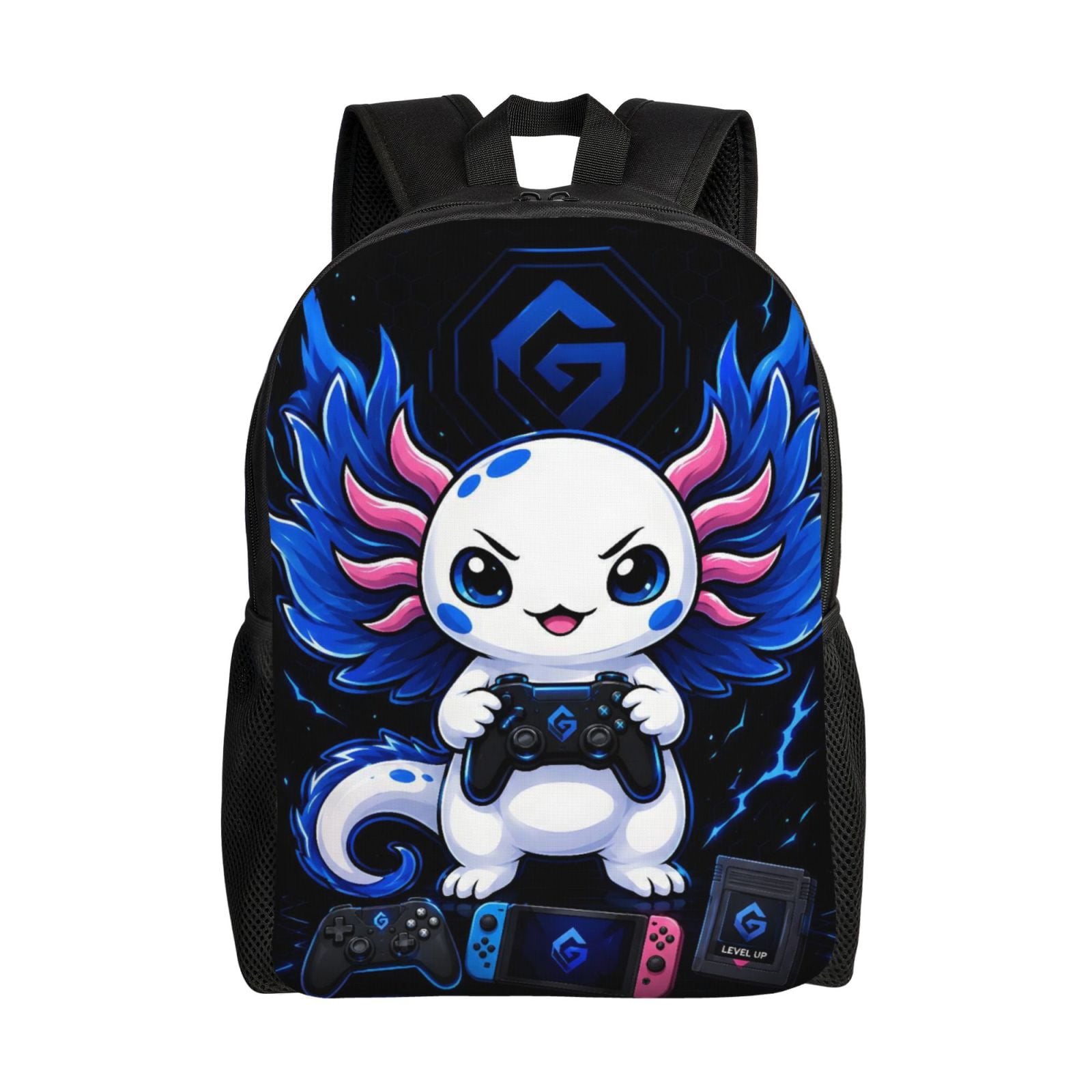 Axolotl Gamer Backpack Full Front Print Travel Laptop Bag for Men and ...