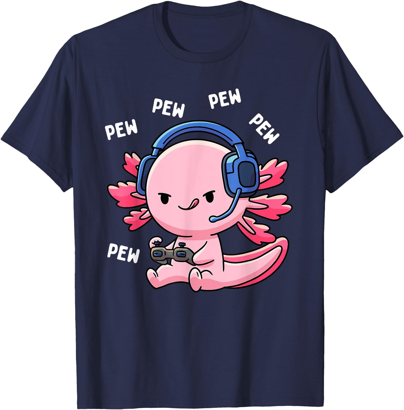 Axolotl Gaming Anime Video Game Pew Gamer Softstyle Unisex T-Shirt,Navy ...
