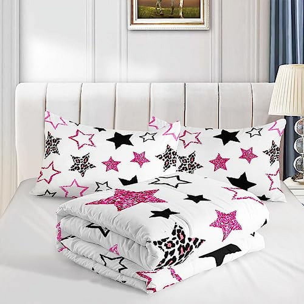 Axolotl Girls Comforter Set Twin,Black and White Stars Quilt Set ...