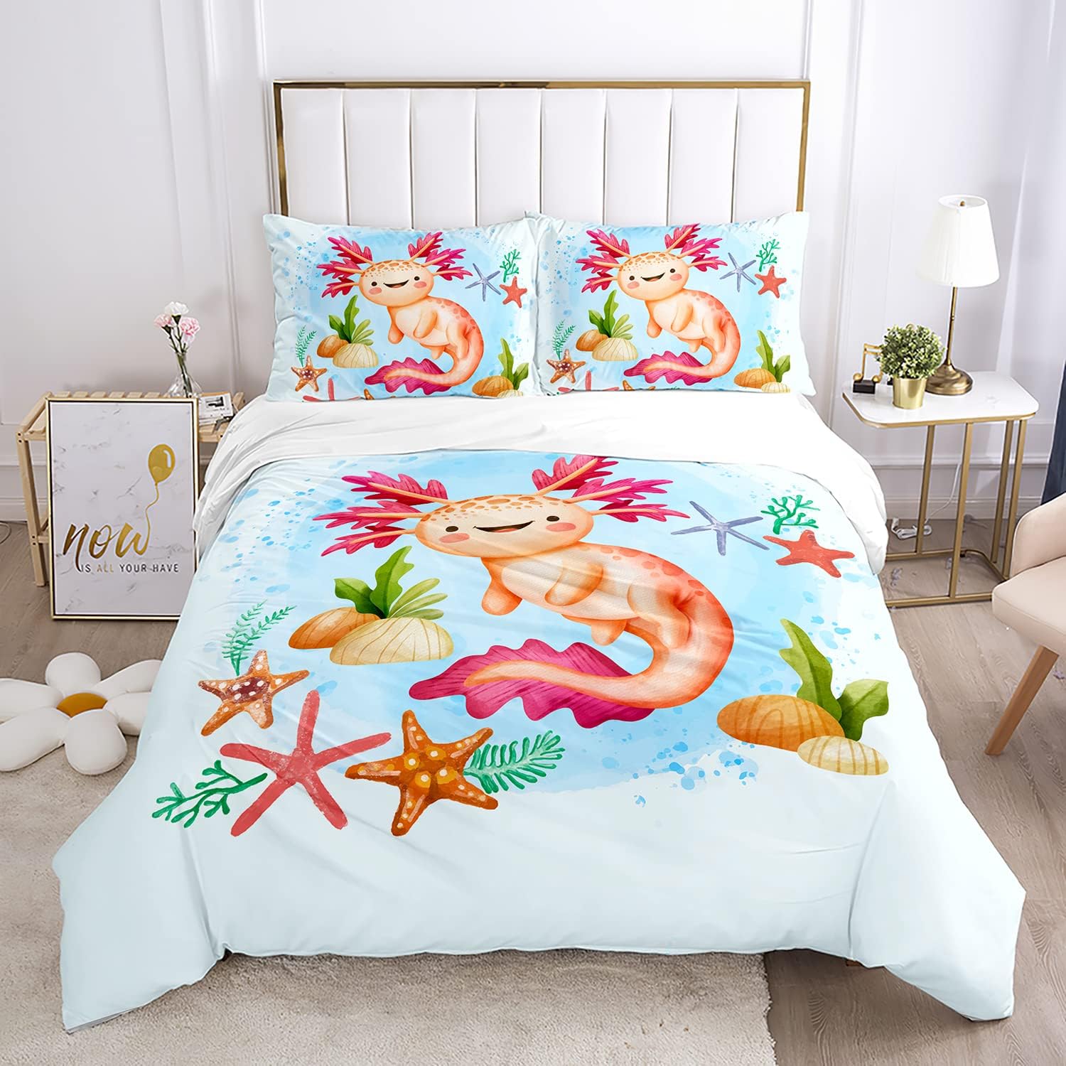 Axolotl Kawaii Bedding Set for Kids Bedroom Decor Starfish Cartoon ...