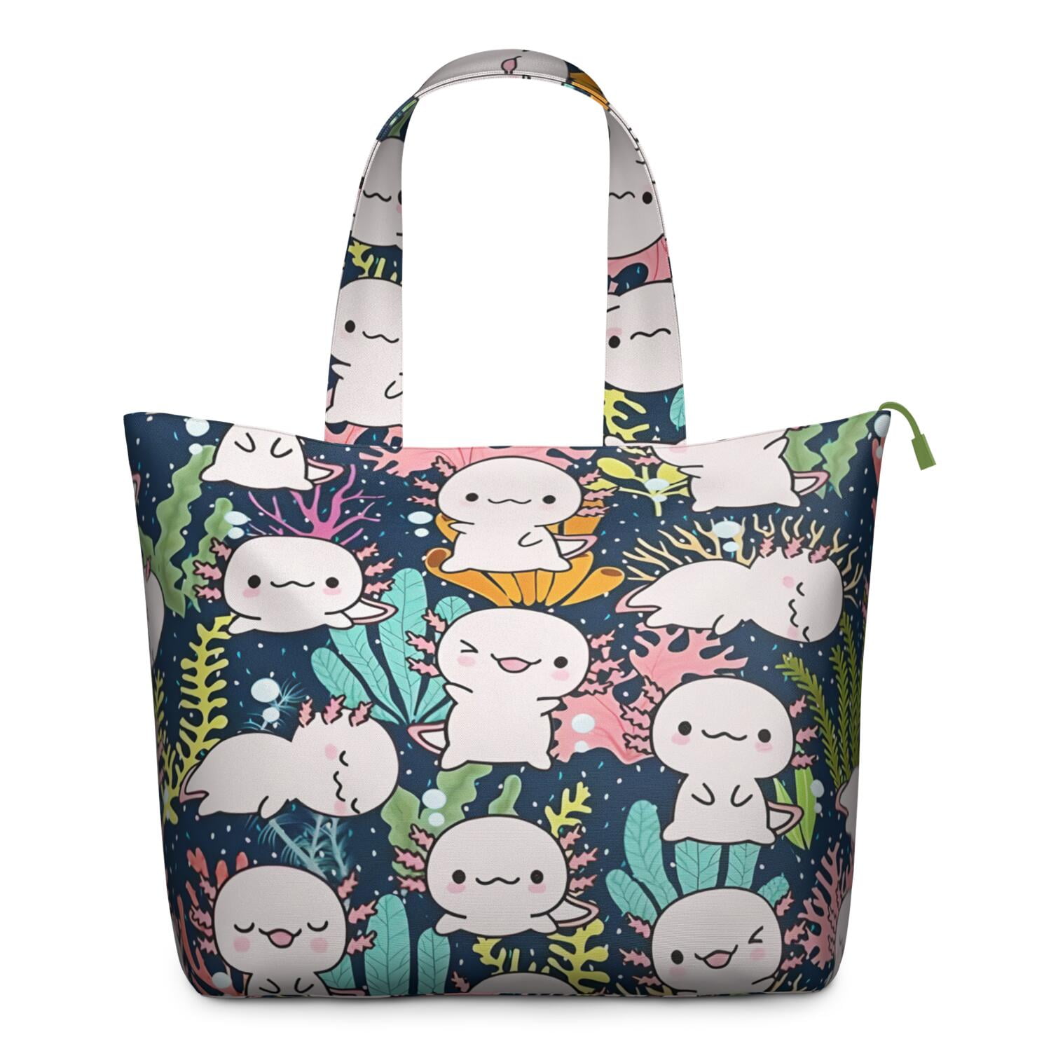 Axolotl Kawaii Tote Bag for Women - Cute Cartoon Travel Weekender Bag ...