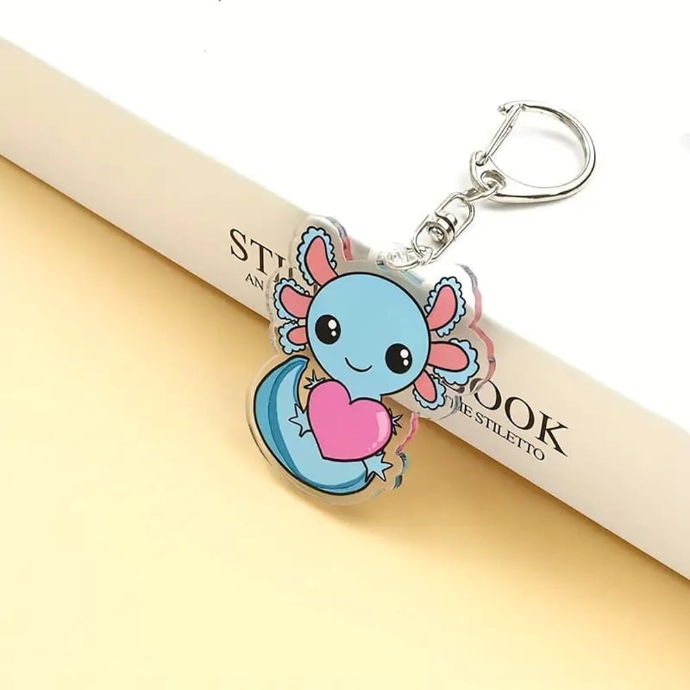 Axolotl Keychain Key Chain Blue Pink Heart Acrylic Amphibian Salamander ...