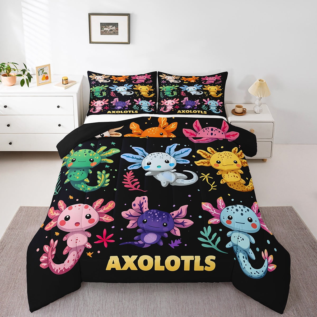 Axolotl Comforter Set Cute Salamander Painting Down Comforter Teens ...