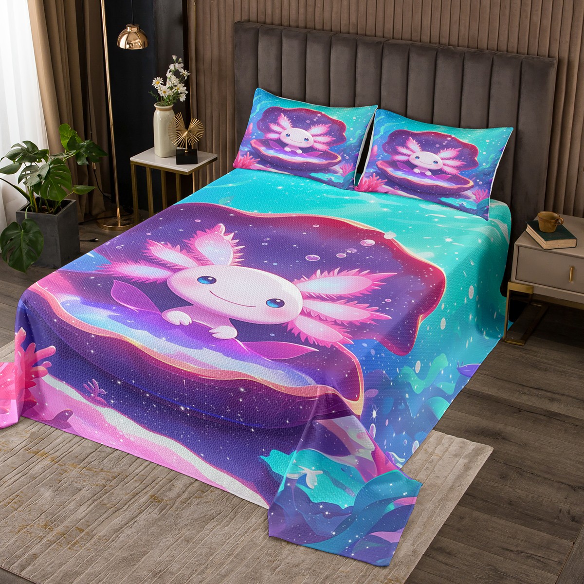 Axolotl Coverlet Set Queen Size,Cute Ocean Animals Bedspread Set Teens ...