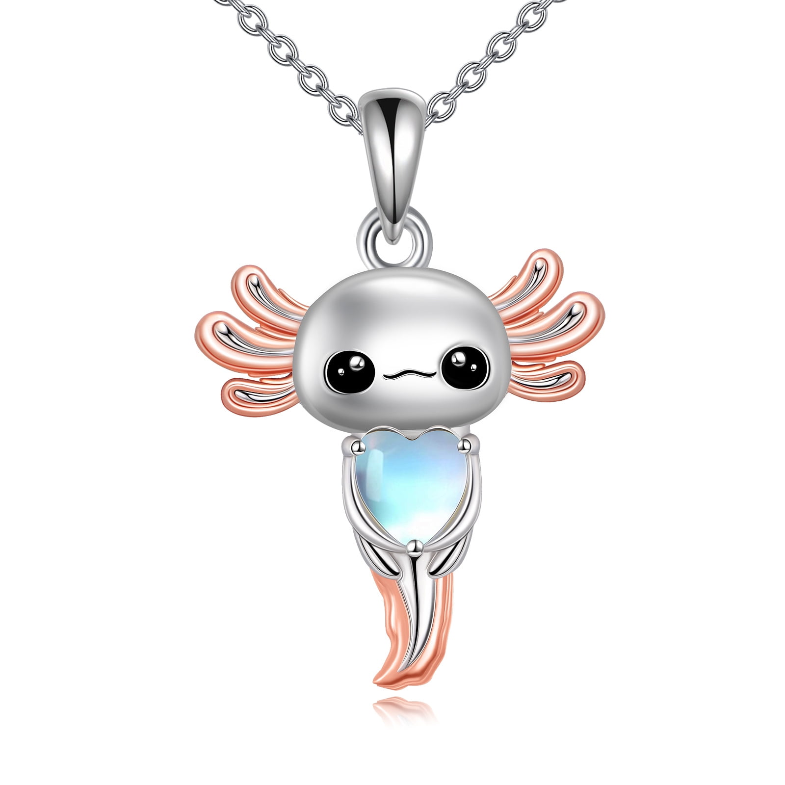 Axolotl Necklace 925 Sterling Silver Axolotl Moonstone Pendant Cute ...