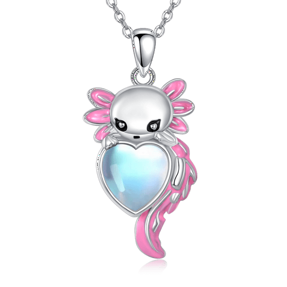 Axolotl Necklace 925 Sterling Silver Moonstone Axolotl Pendant Necklace ...