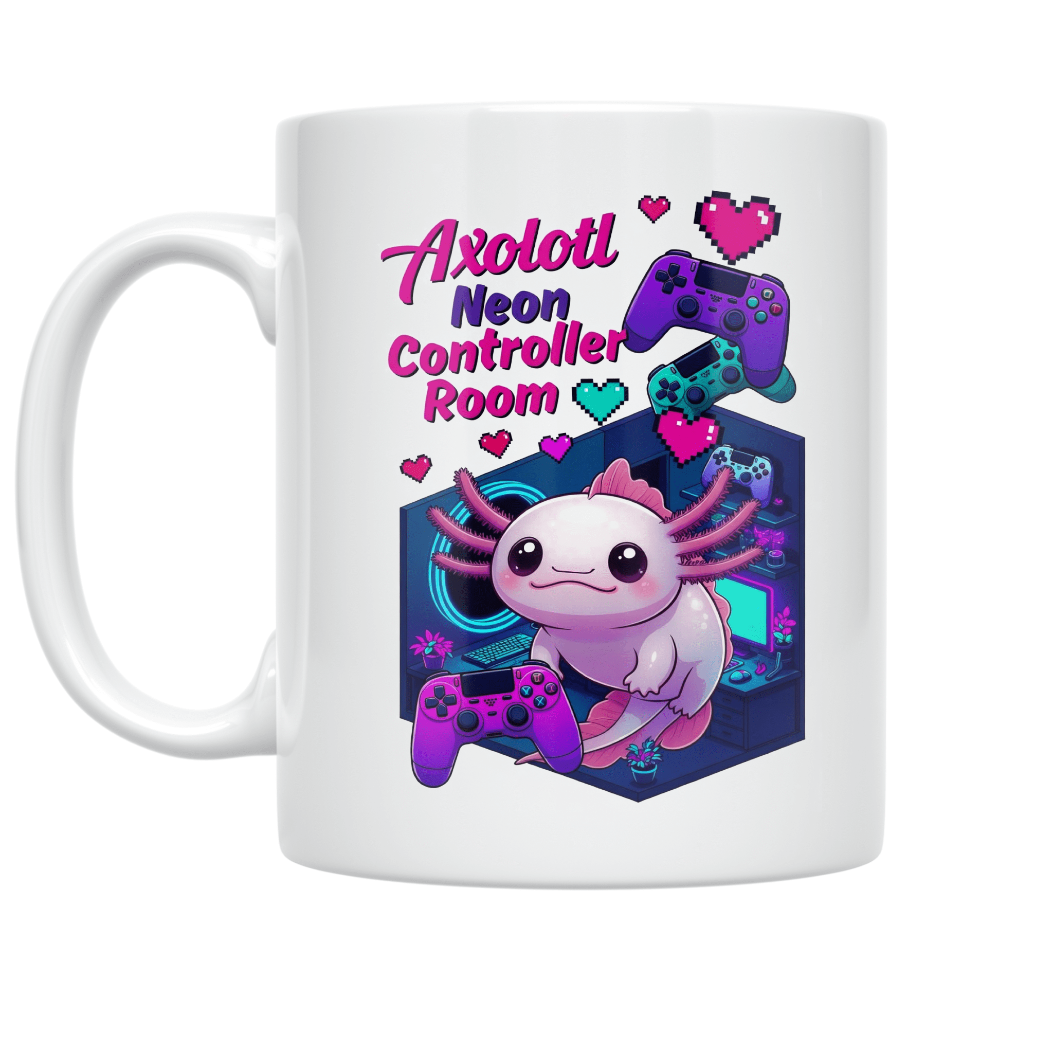 Axolotl Neon Controller Room - Gamer Enthusiast - 11 oz Ceramic Coffee ...