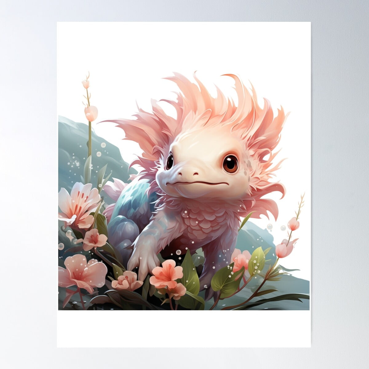Axolotl On Waves Poster Wall Art, Modern Wall Decor For Living Room ...
