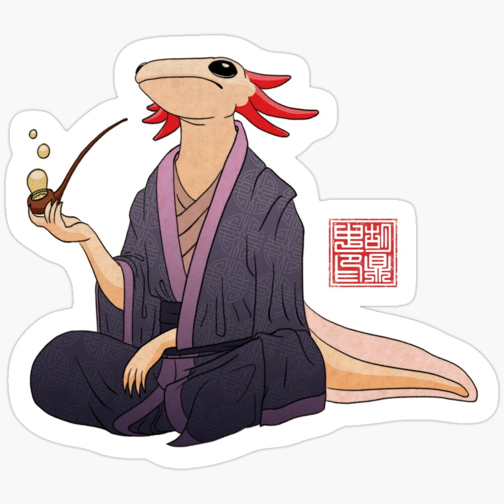 Axolotl Philosopher With Bubble Pipe Stickerphone Decal Water Bottle ...