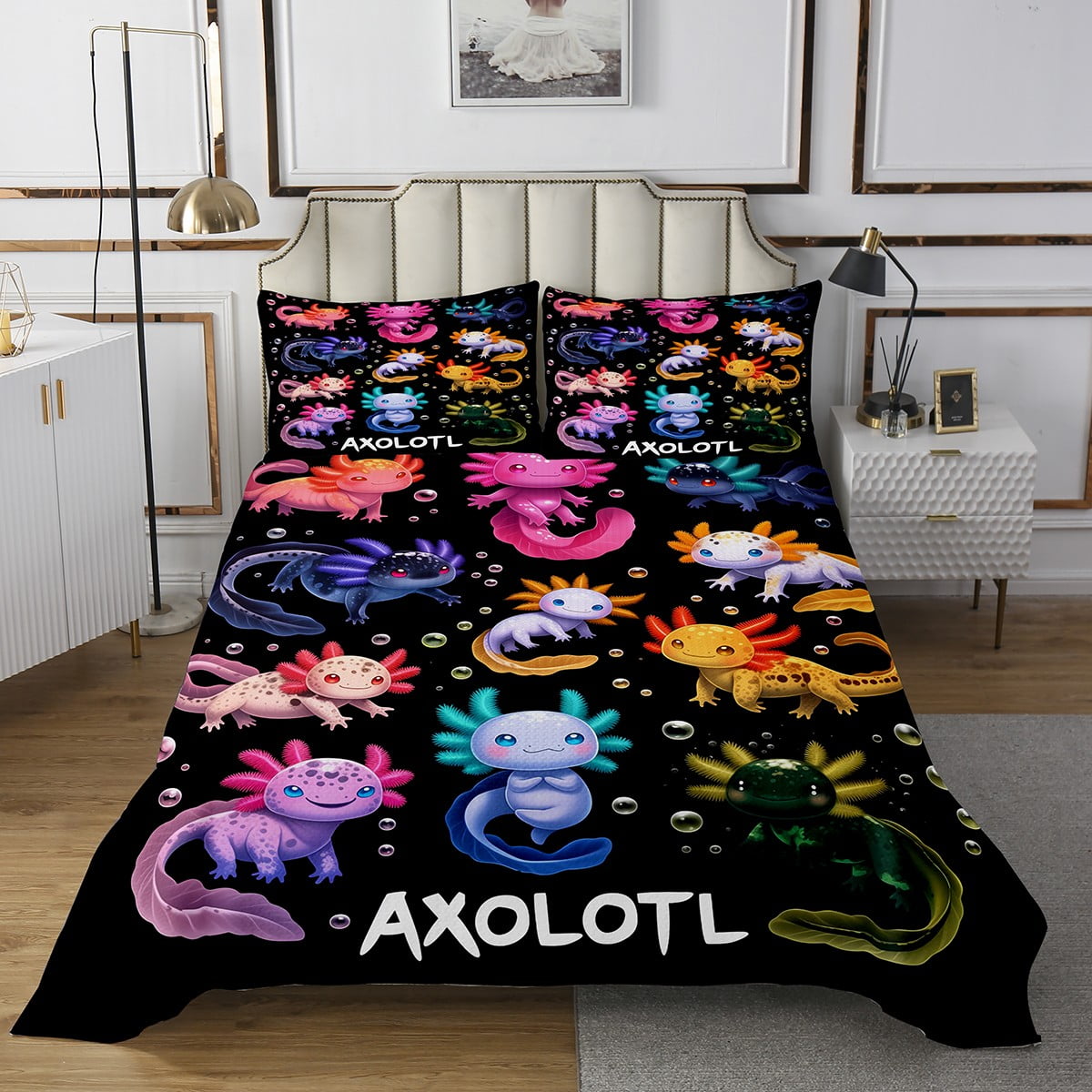 Axolotl Quilt Set Cartoon Wildlife Coverlet Set,Bubble Ocean Animal ...