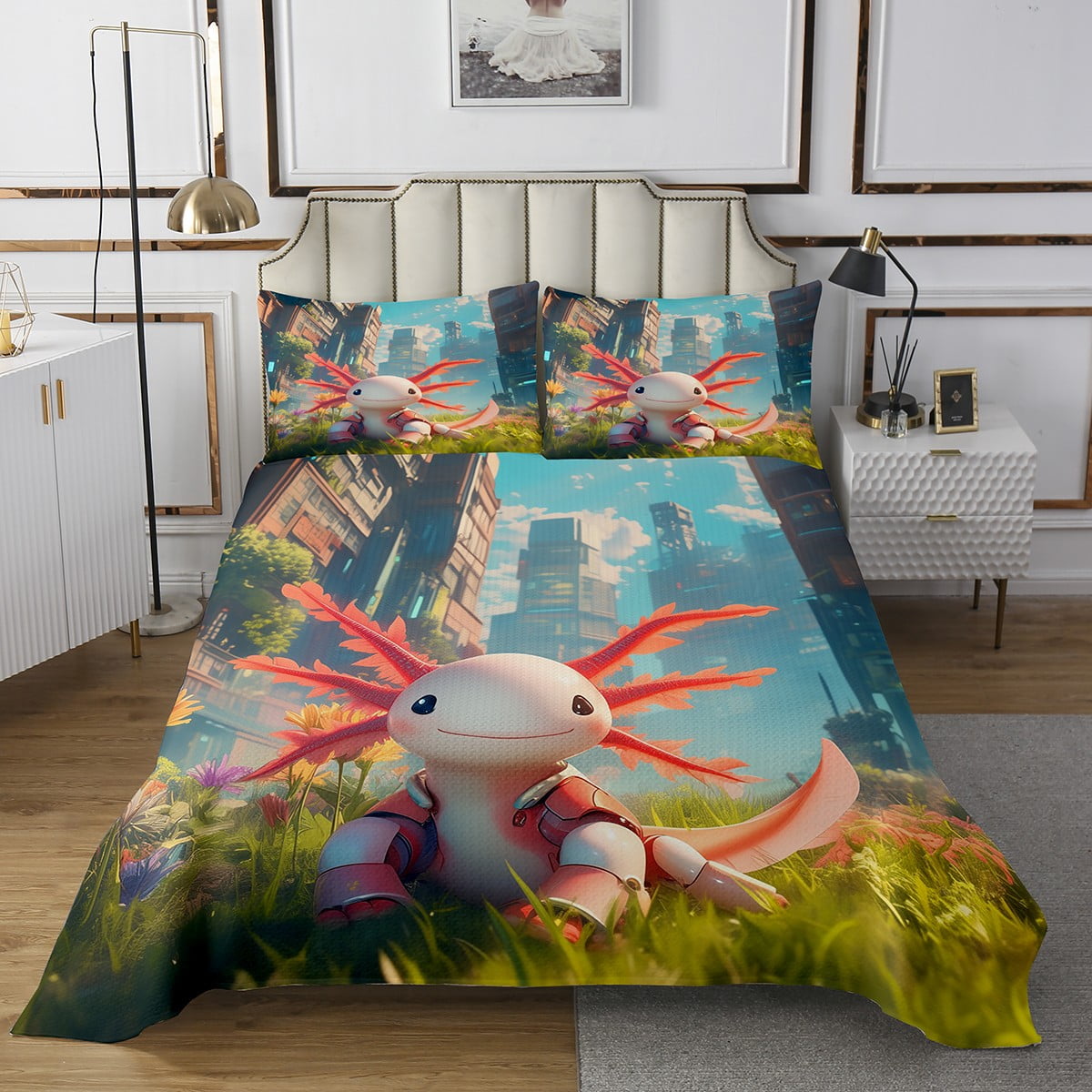 Axolotl Quilt Set King Size,Cool Cartoon Animal Bedspread Set Robot ...