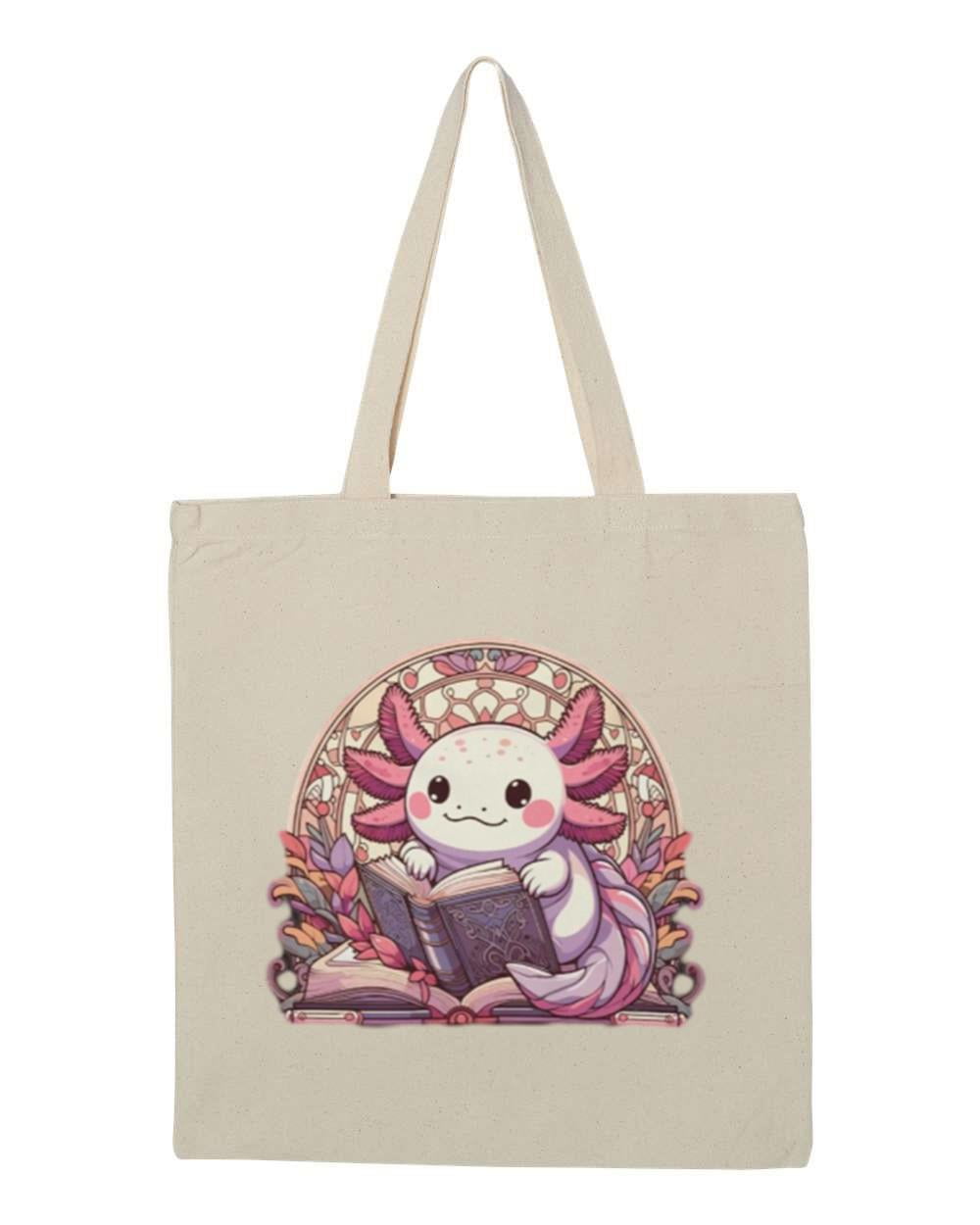 Axolotl Reader Bookworm Vibes In Turn The Page Reading Tote Bag ...
