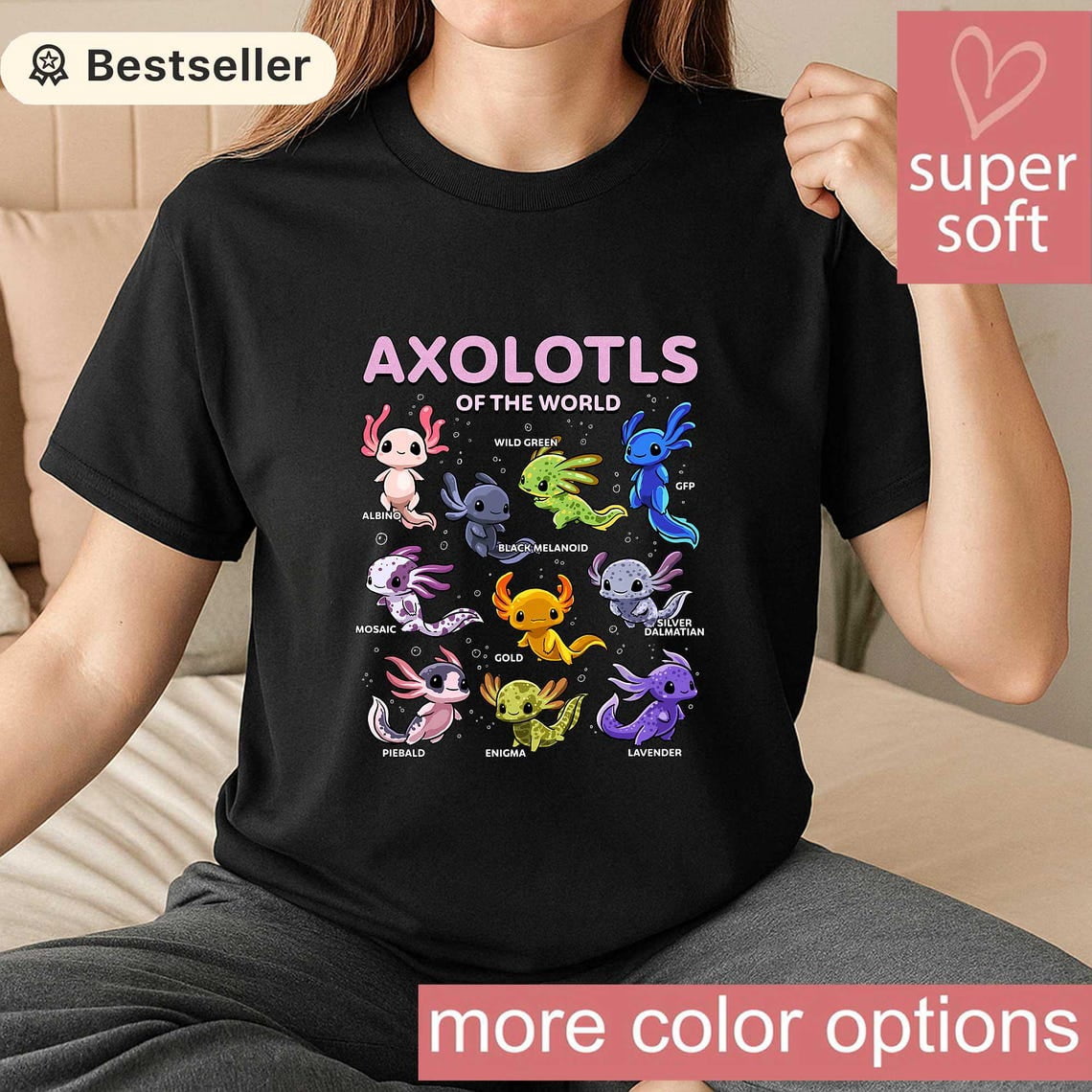 Axolotl Shirt, Kawaii Axolotls Of The World Tee, Cute Pink Salamander ...