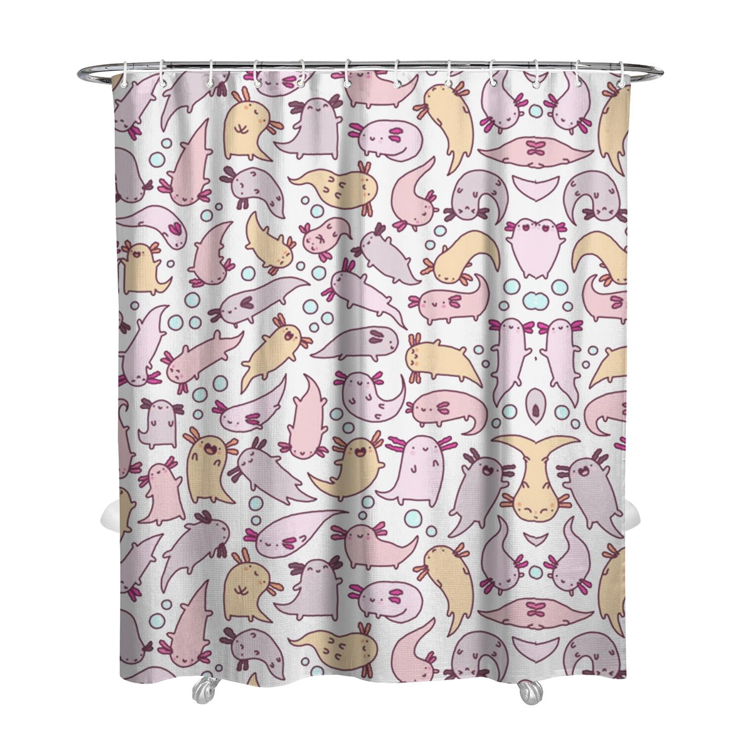 Axolotl Shower Curtain, Kawaii Cute Cartoon Mythical Fantasy Creature ...