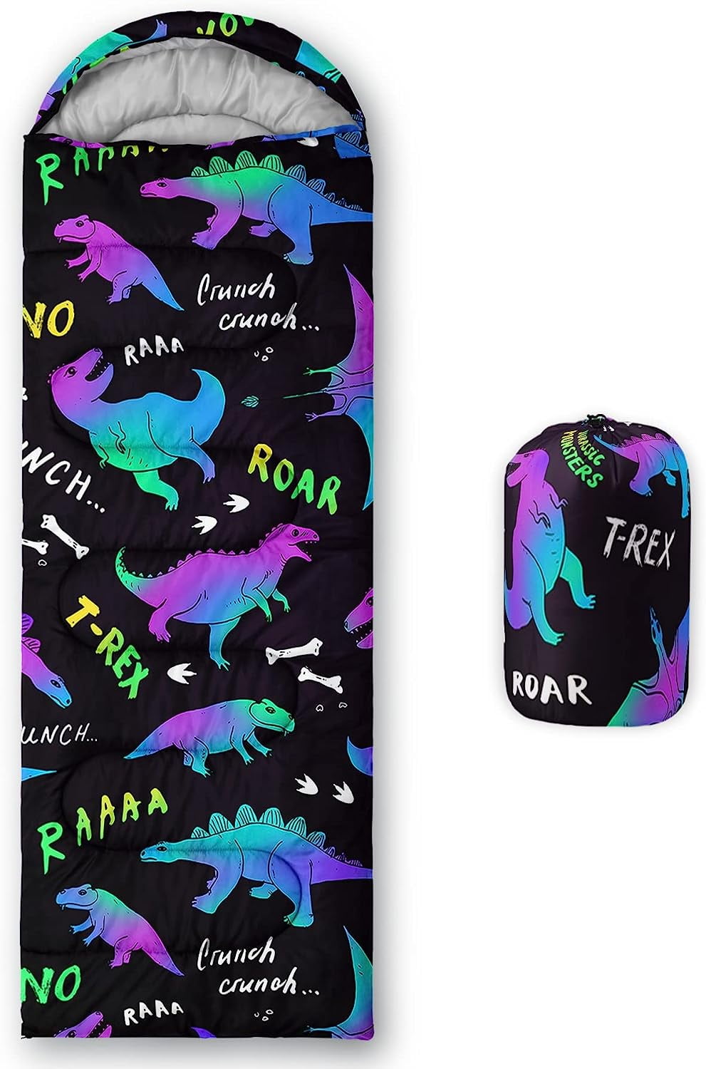 Axolotl Sleeping Bag for Kids,Neon Black Dinosaur Sleeping Bag ...