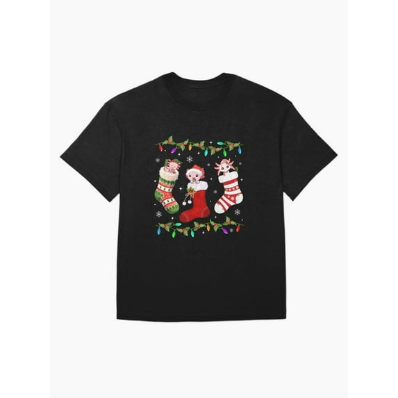 Axolotl Socks Christmas Lights Snow Funny Xmas Oversized Unisex T-Shirt ...