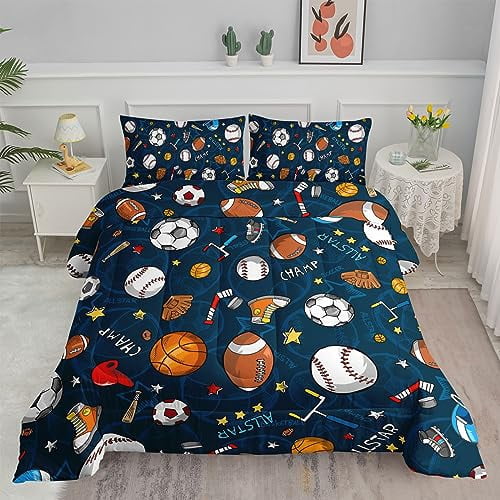 Axolotl Sports Comforter Set Queen,Sports Bedding Set,Soccer Basketball ...