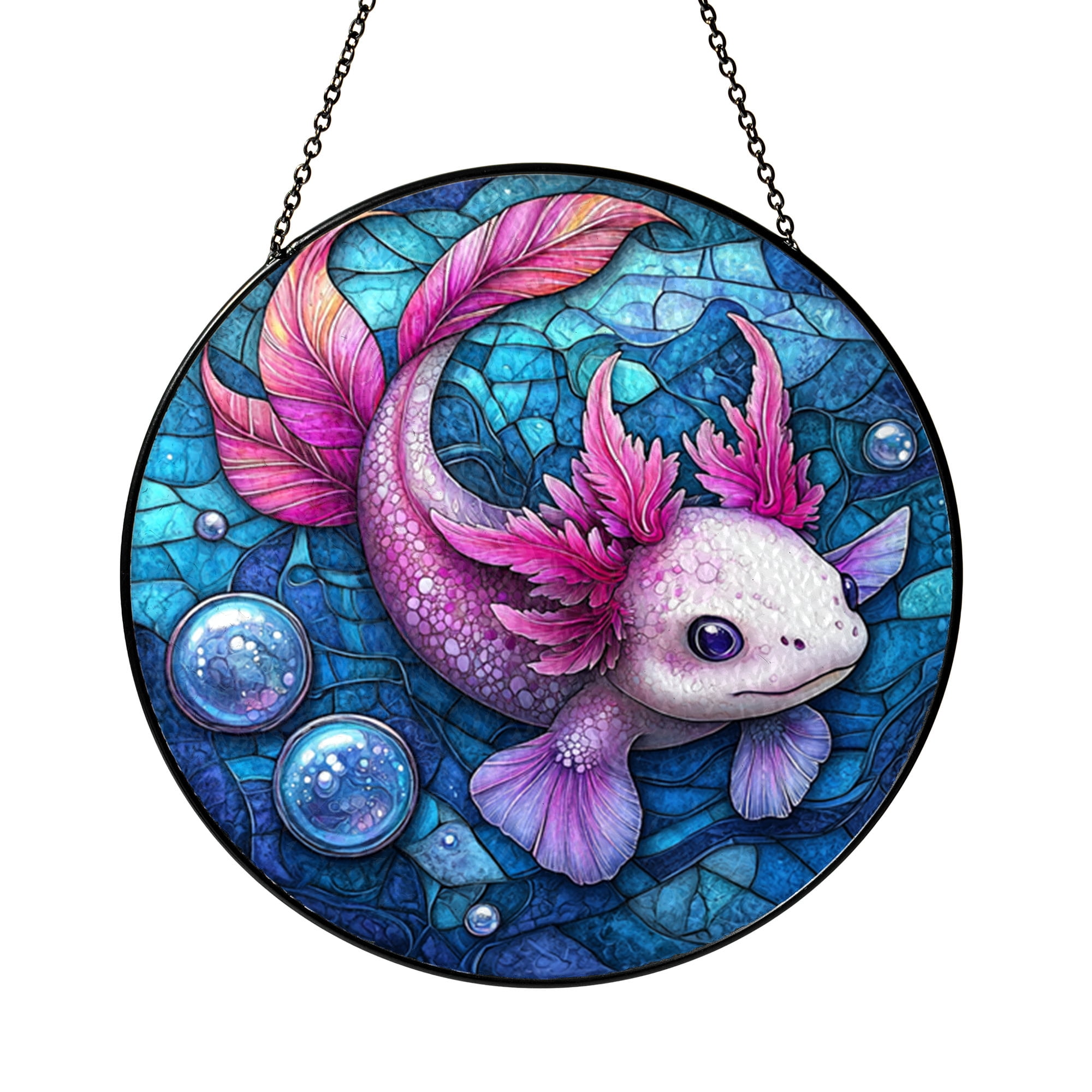 Axolotl Stained Glass Suncatcher – Cute Aquatic Window Hanging ...
