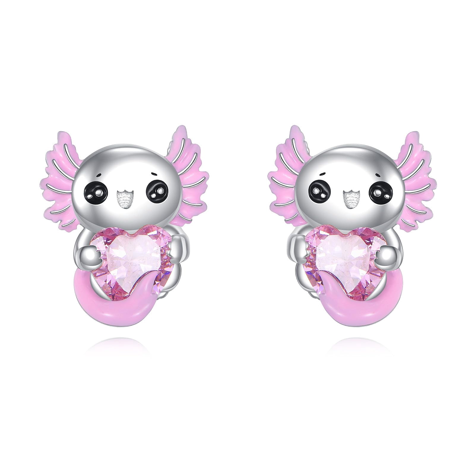 Axolotl Stud Earrings S925 Sterling Silver Cute Pink Enamel Axolotl ...