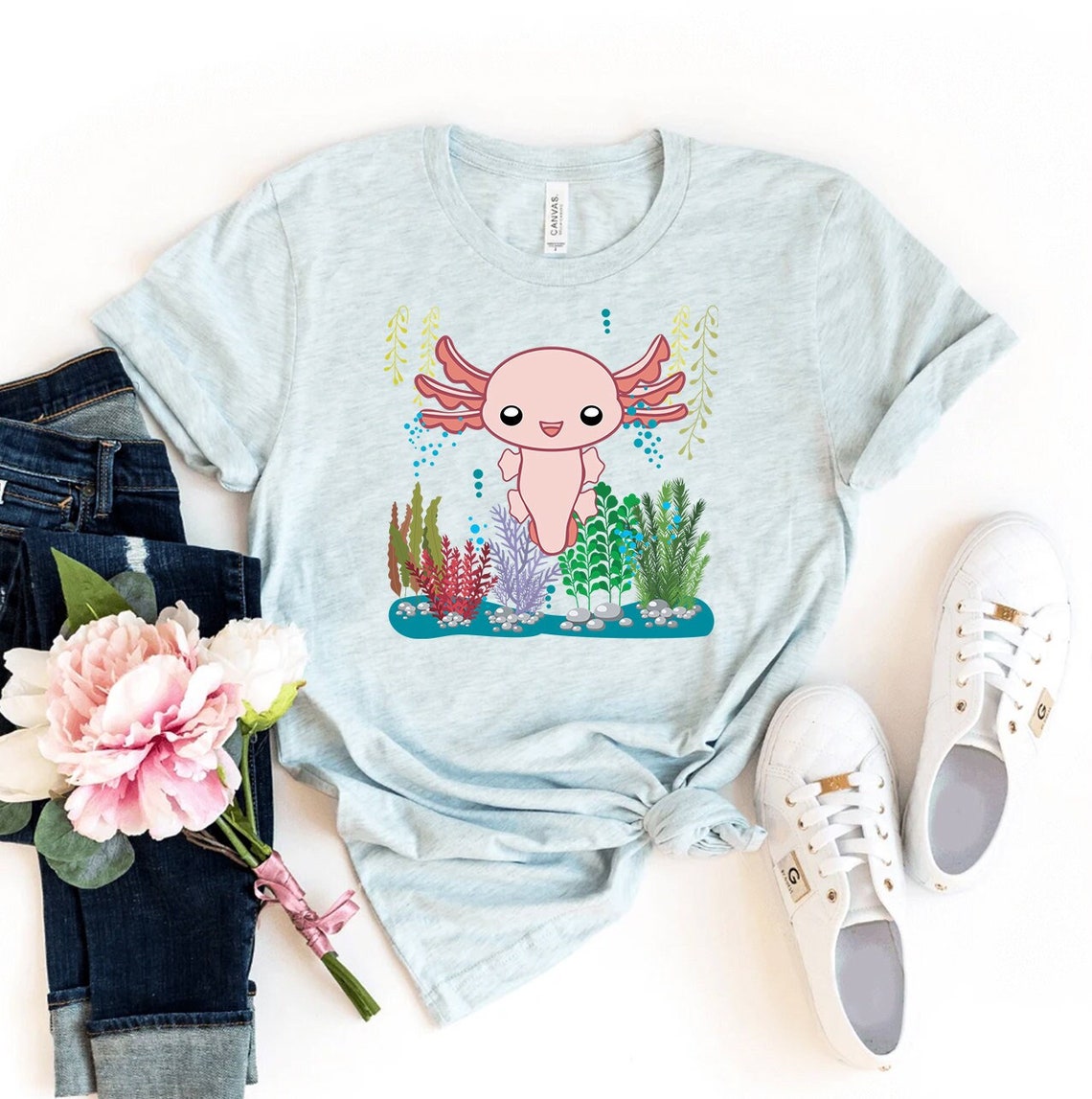 Axolotl T-Shirt, Axolotl Lover Shirt, Women'S Tee, Cute Axolotl Top ...