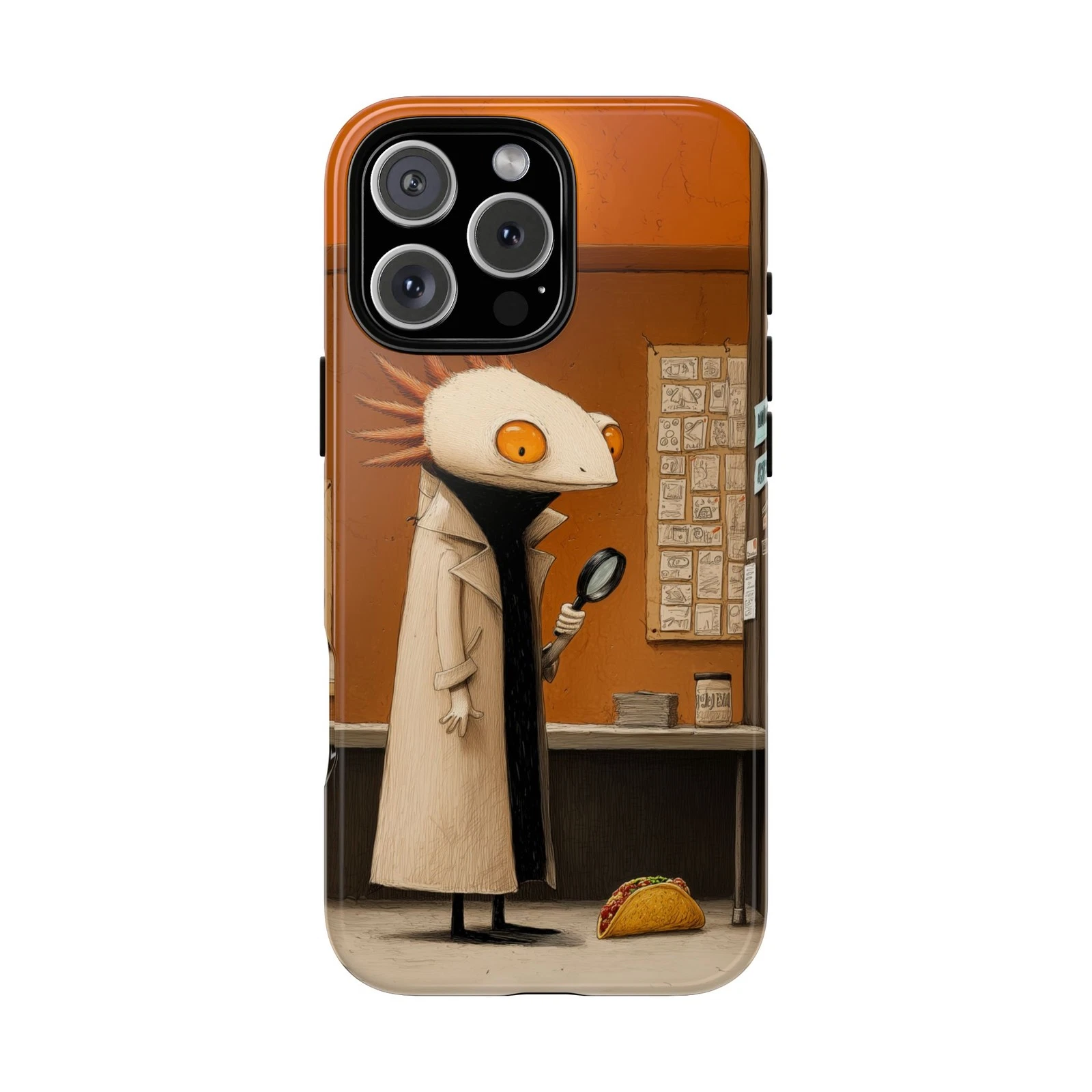 Axolotl Taco Detective Cartoon Art iPhone Case for iPhone 17 through 11 ...