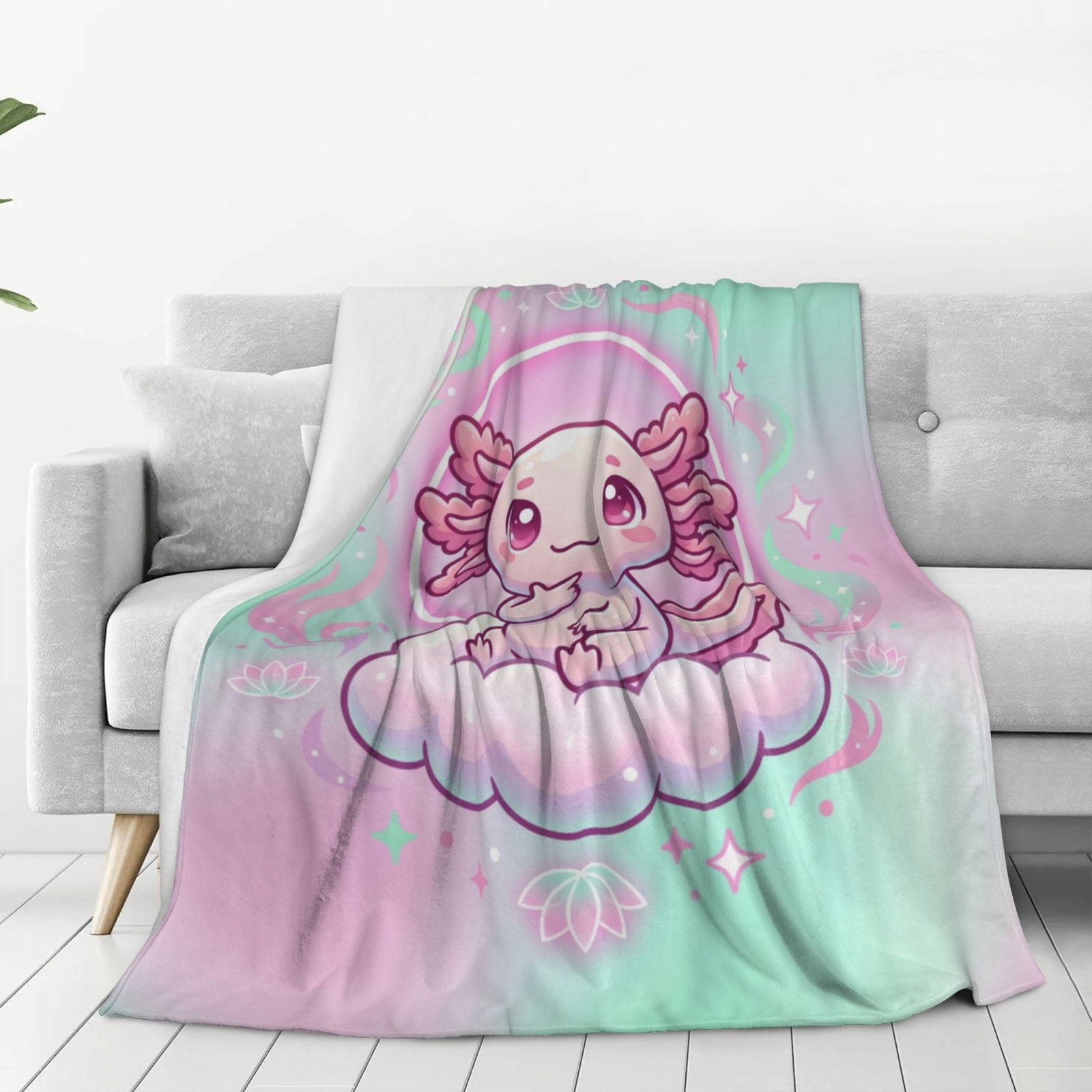 Axolotl Throw Blanket, Bed Decor Fun Salamander Themed, Cozy Plush Soft ...
