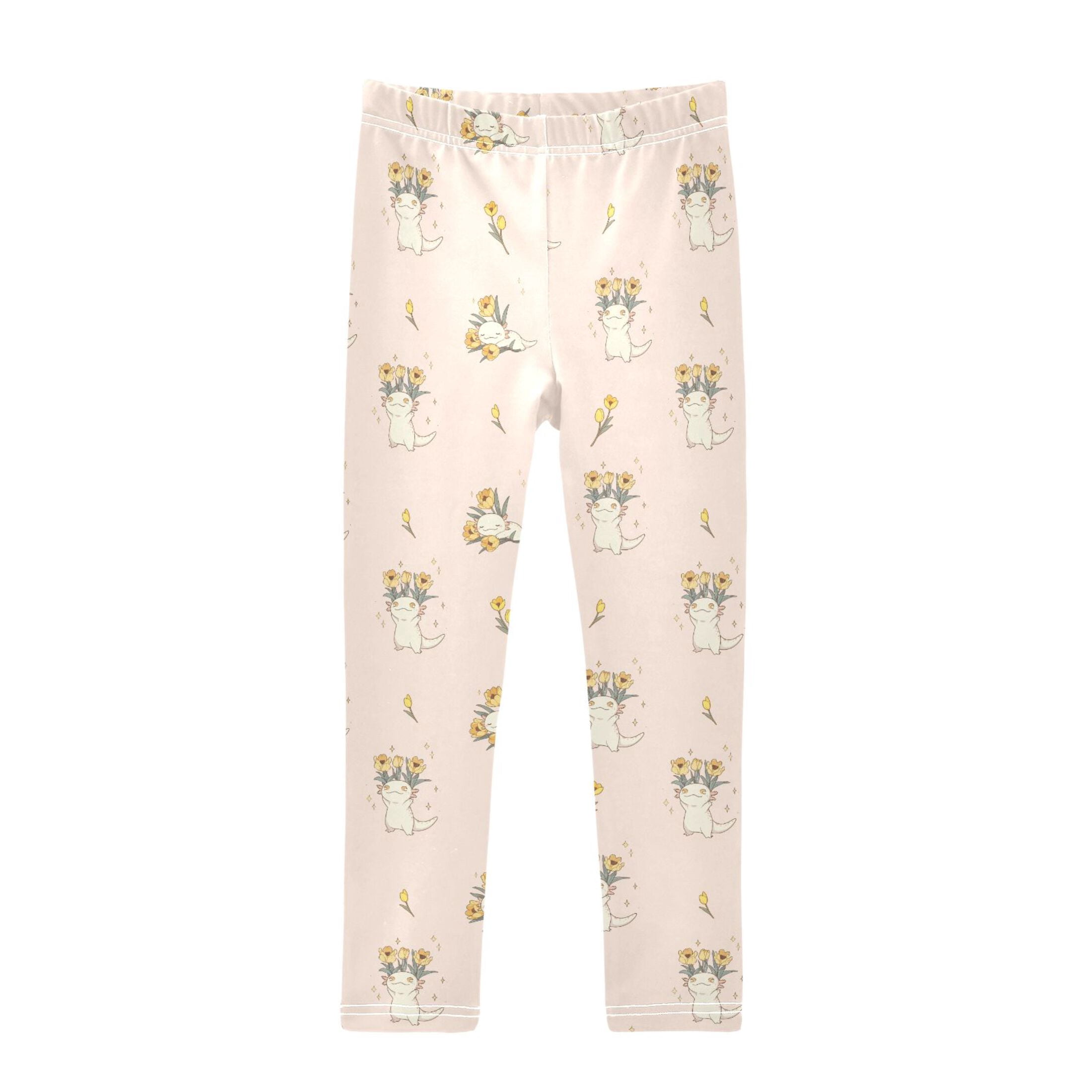 Axolotl Tulip Flower Printed Leggings Yoga Pants for in 4t to 10t ...
