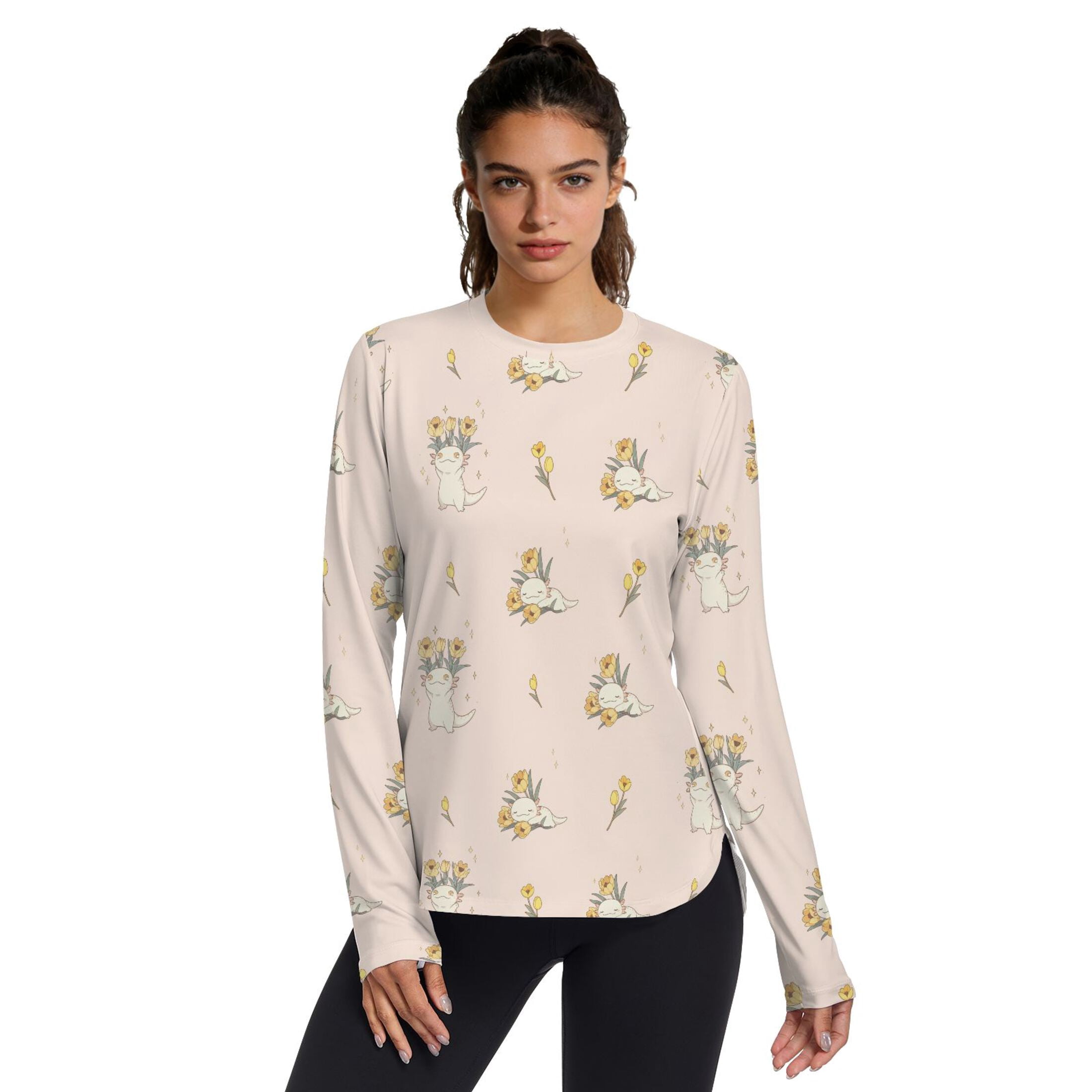 Axolotl Tulip Flower Women UPF 50+ UV Shirts Long Sleeve with Thumb ...